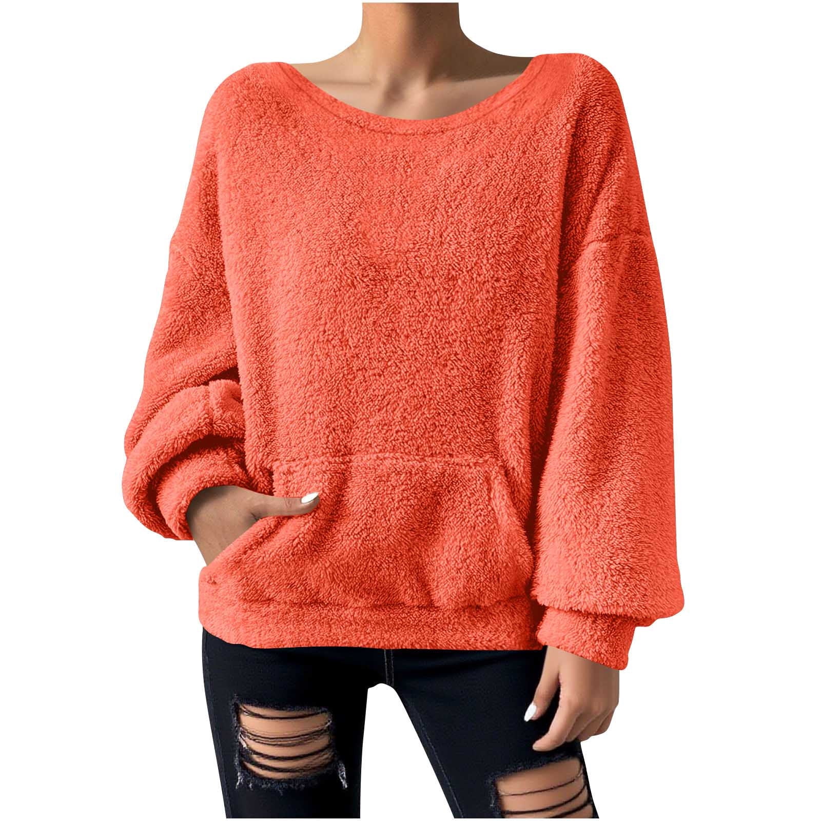 cfhntfmh Women Fuzzy Fleece Pullover Plus Size Sherpa Sweatshirt Long ...