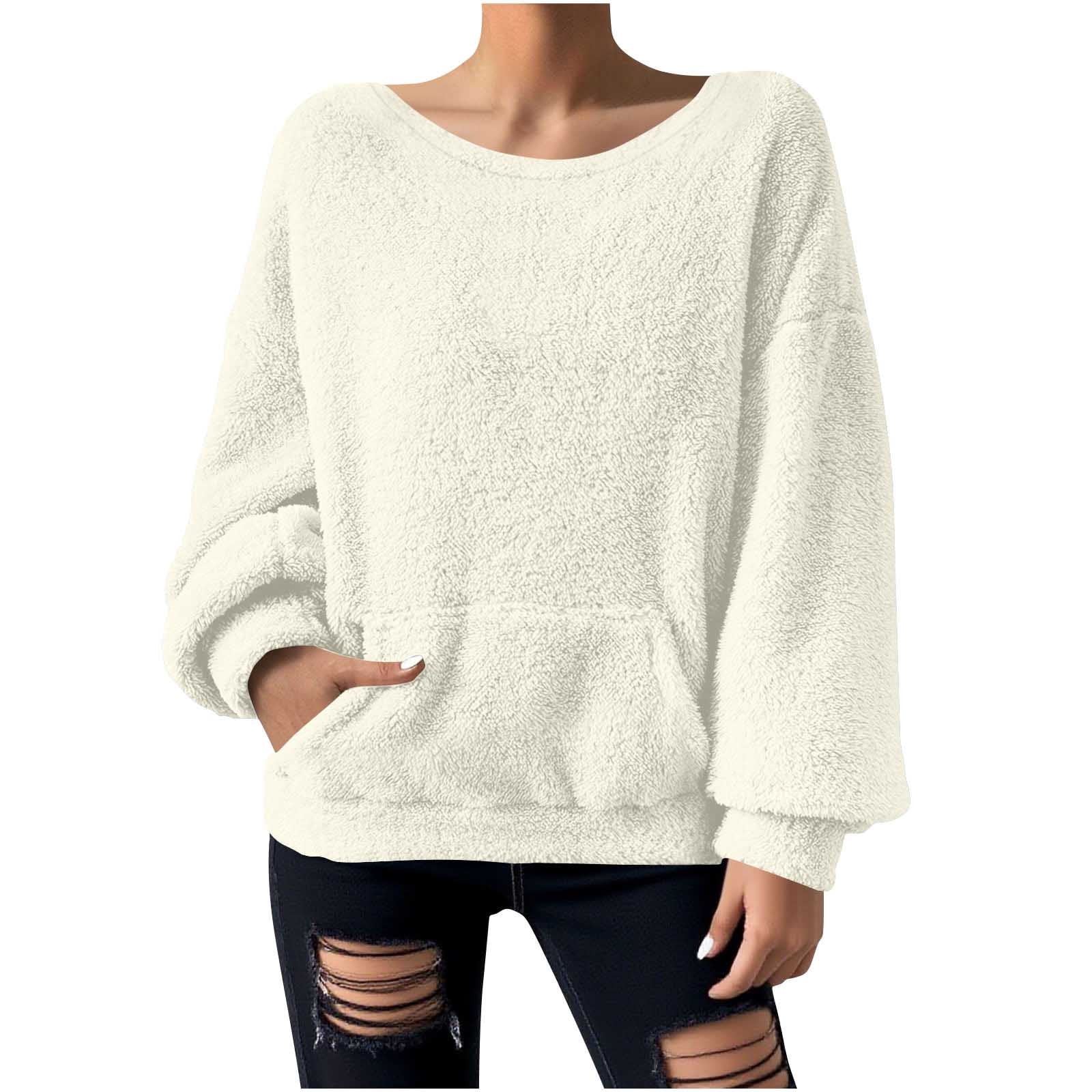 cfhntfmh Women Fuzzy Fleece Pullover Plus Size Sherpa Sweatshirt Long ...