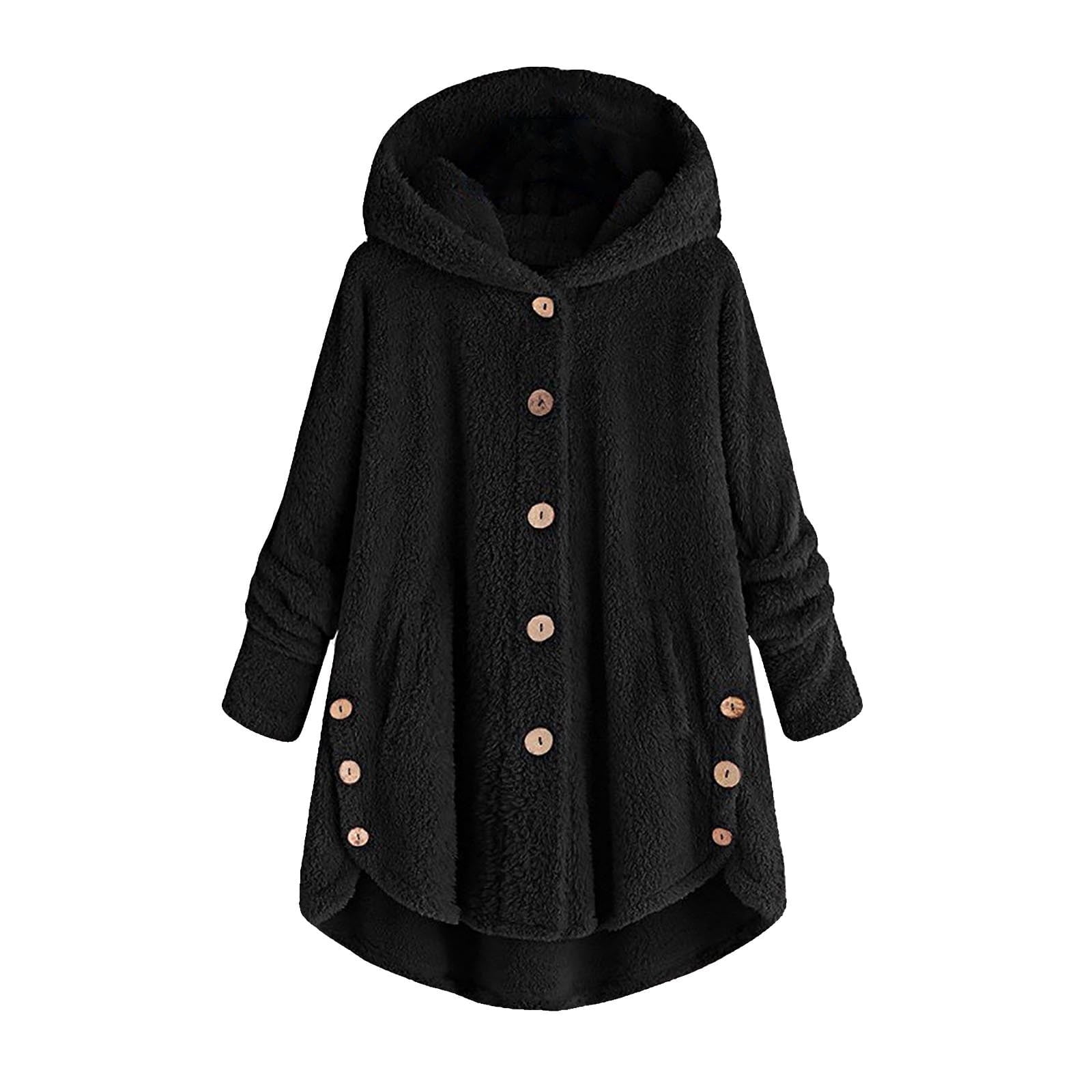 cfhntfmh Women Plus Size Fuzzy Fleece Coat Winter Warm Coat Button ...