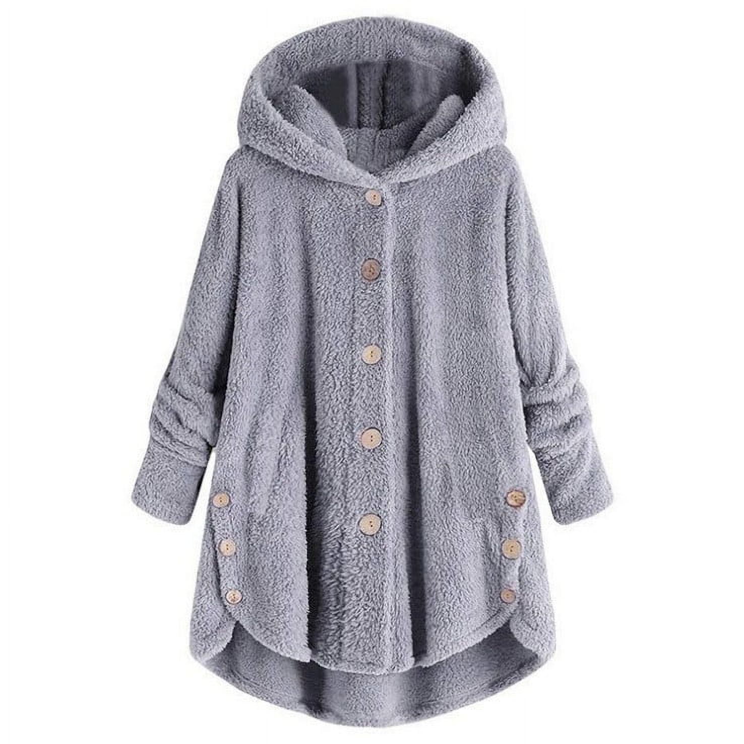 cfhntfmh Women Plus Size Fuzzy Fleece Coat Winter Warm Coat Button ...