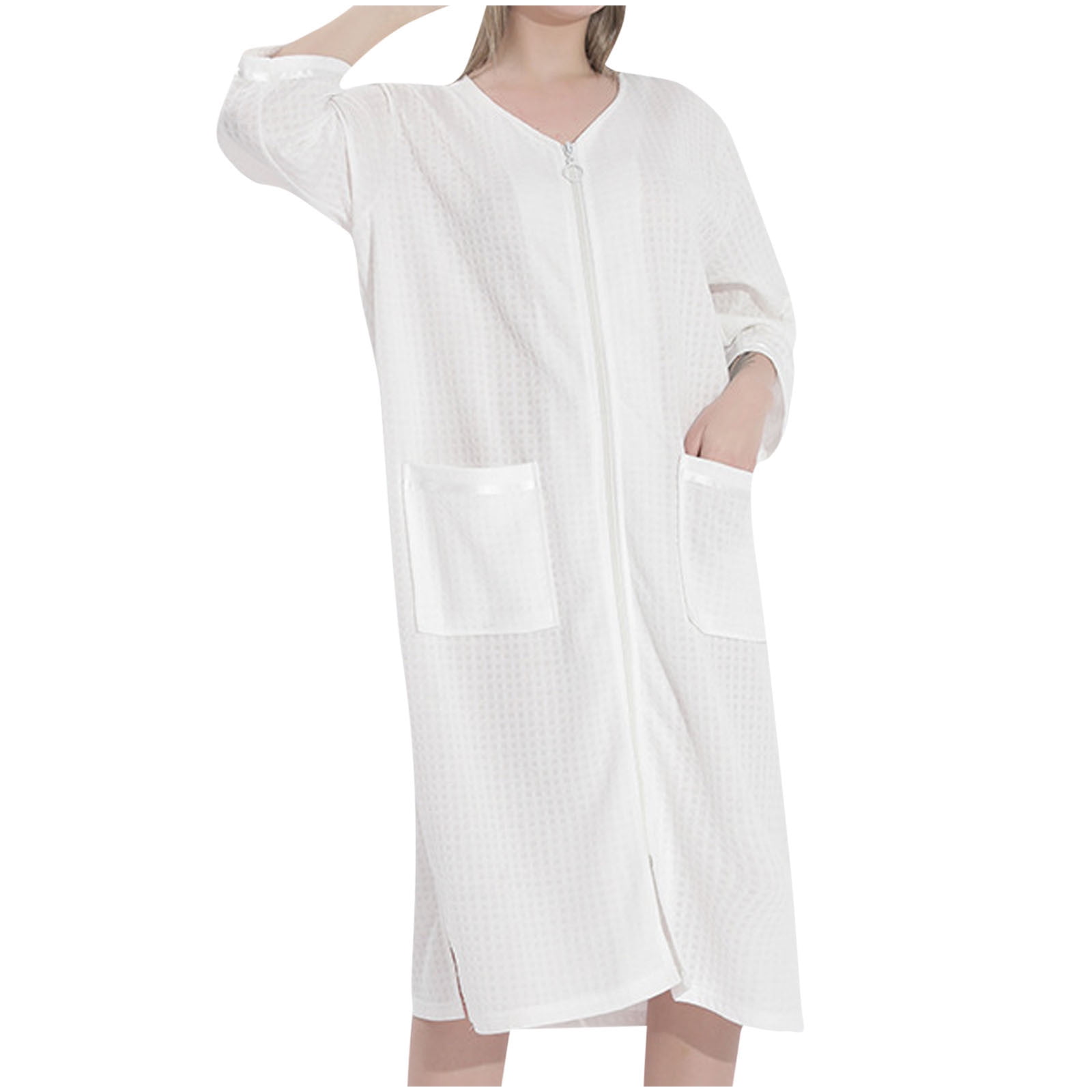 cfhntfmh Women Robe Zipper Front House Coat 3/4 Sleeve Nightgown ...
