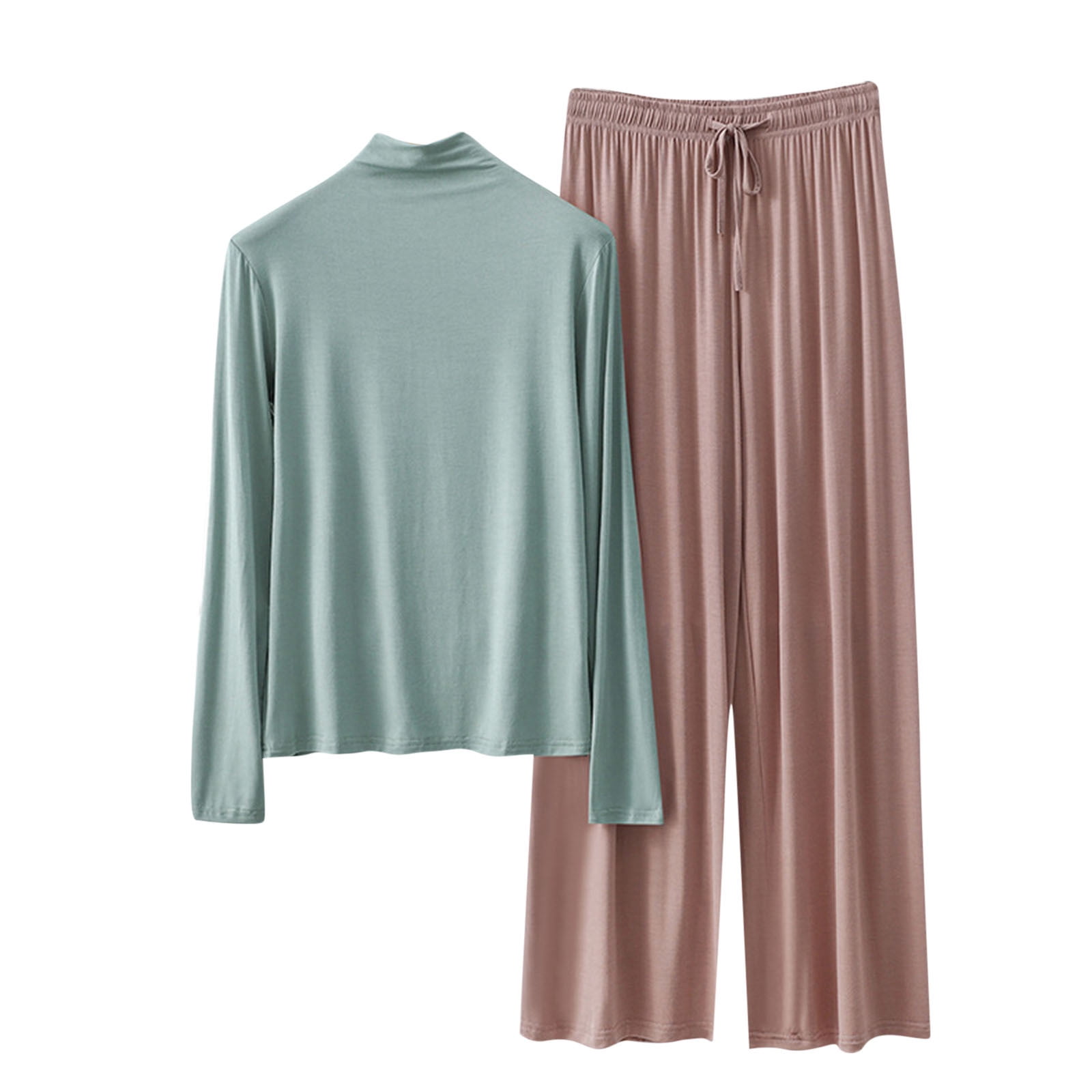 cfhntfmh Women's 2 Piece Pajama Outfits Mock Neck Tops and Wide Leg ...