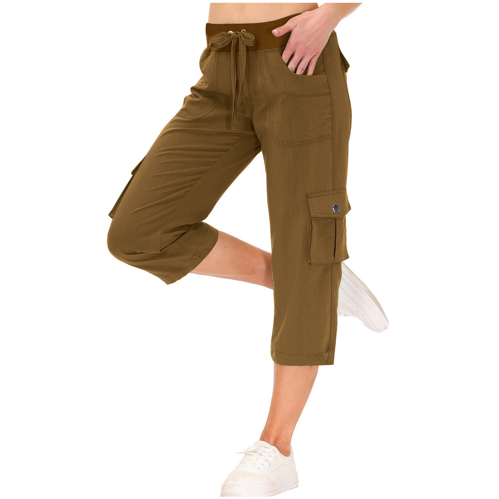 cfhntfmh Women's Cargo Capris Pants with Multi Pockets Lightweight ...