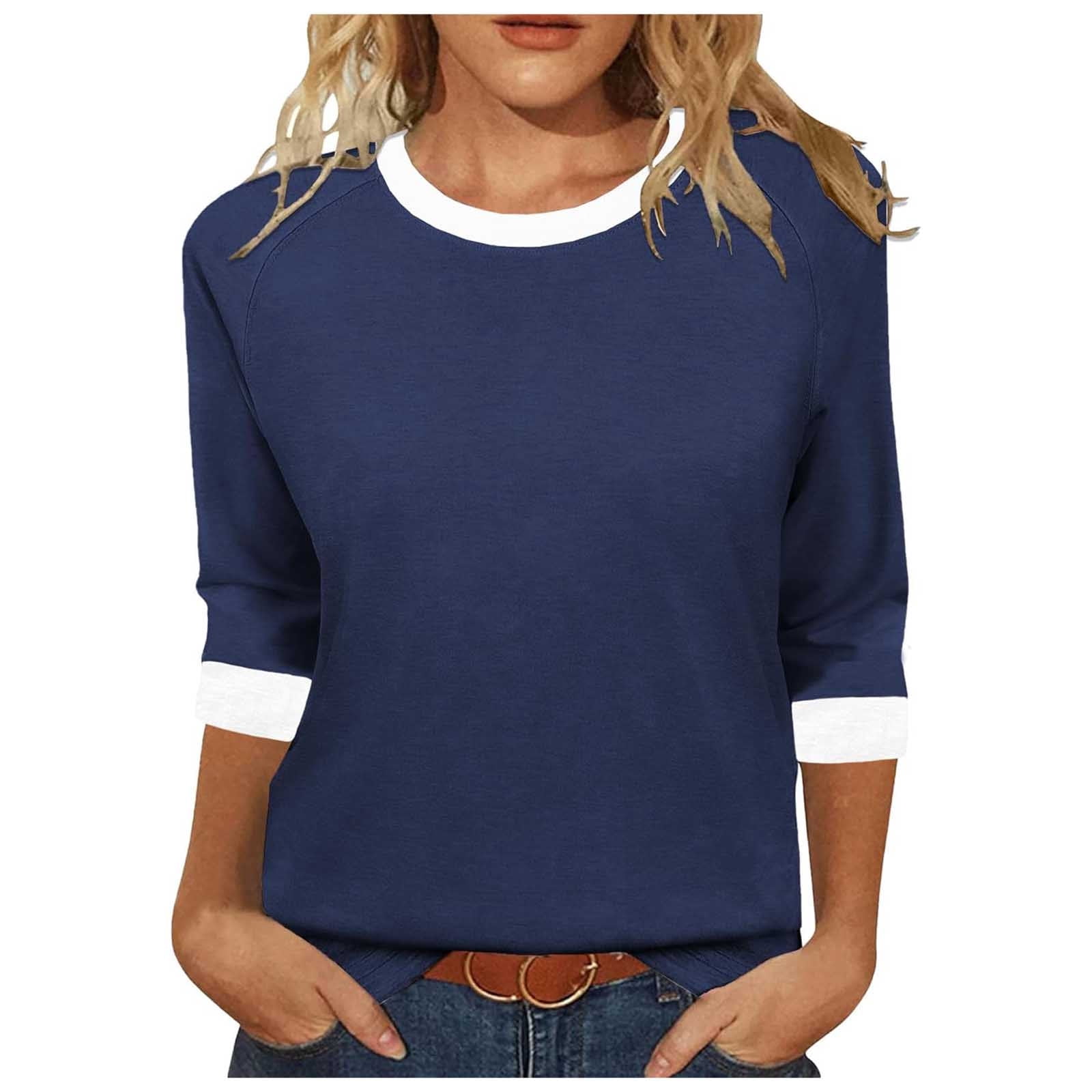 cfhntfmh Women's Casual 3/4 Sleeve T-Shirts Round Neck Cute Tunic Tops ...