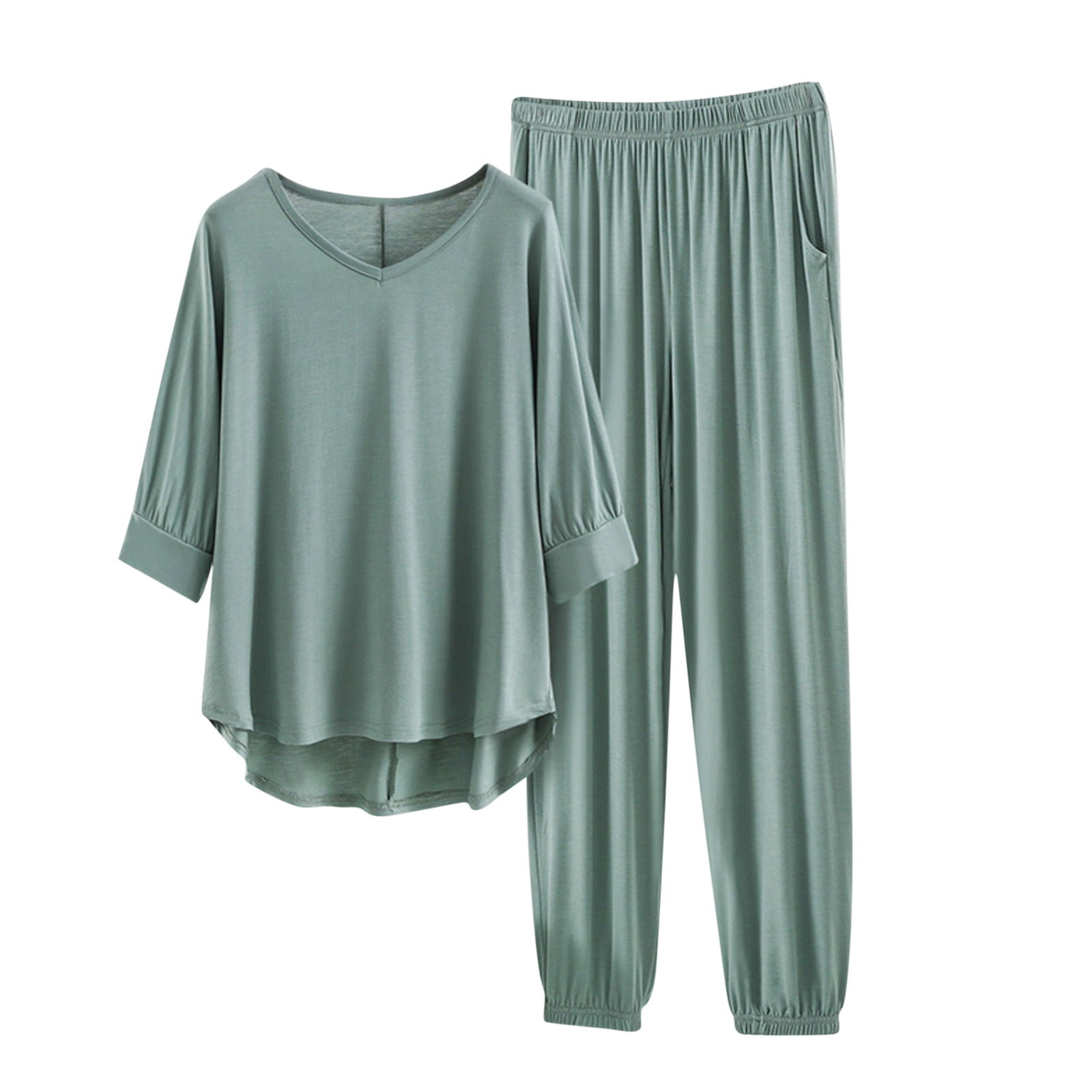 cfhntfmh Women's Cotton Modal Pajama Sets Long-Sleeve Top and Full ...