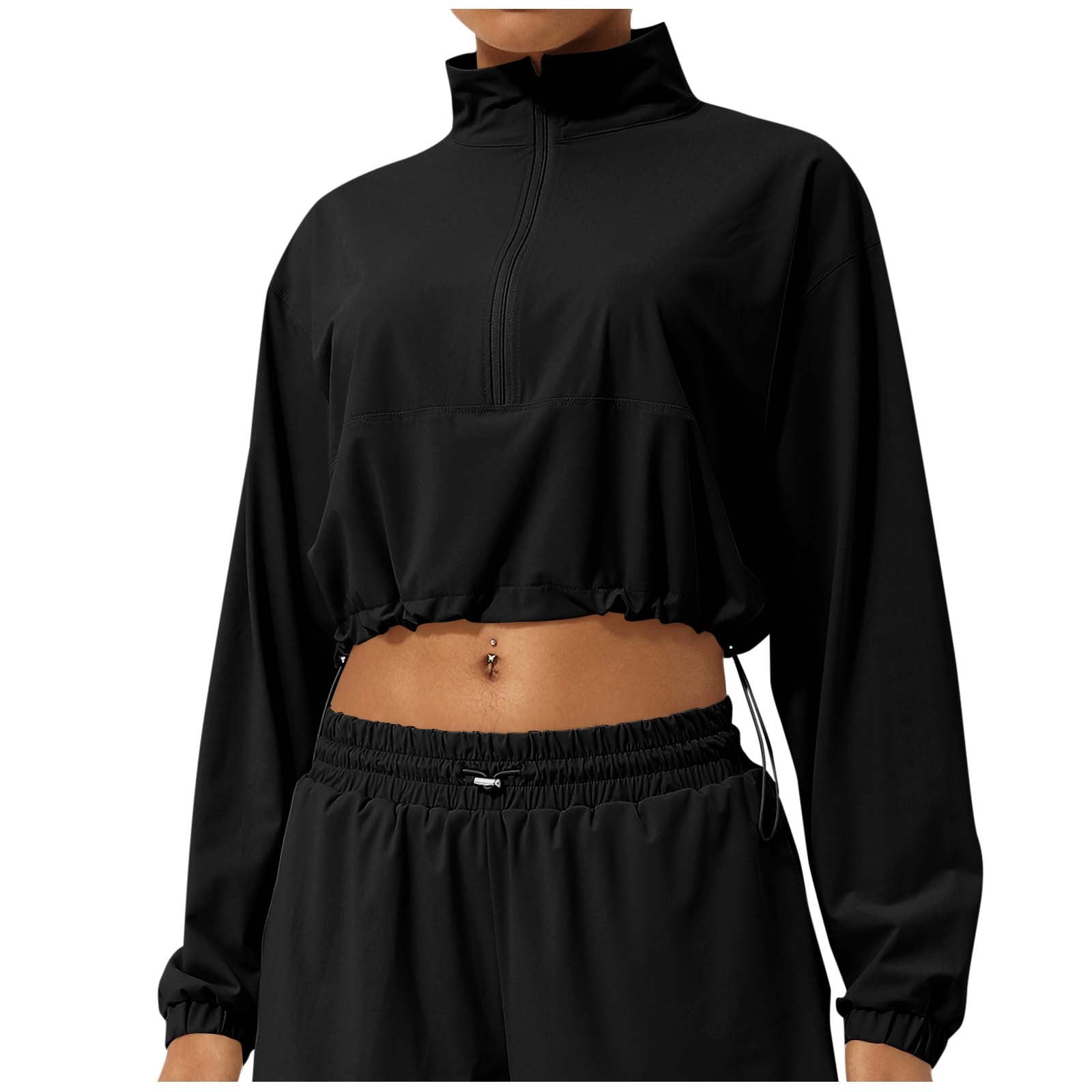 cfhntfmh Women's Cropped Workout Jacket Half Zip Stand Collar Pullover ...