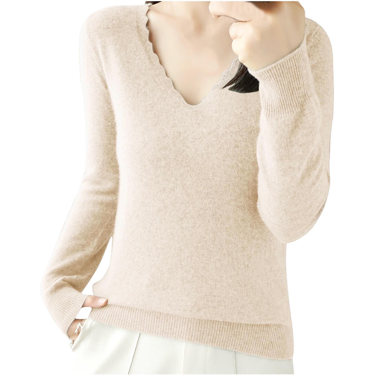 cfhntfmh Women's Fall Pullover Long Sleeve V Neck Casual Knitting ...