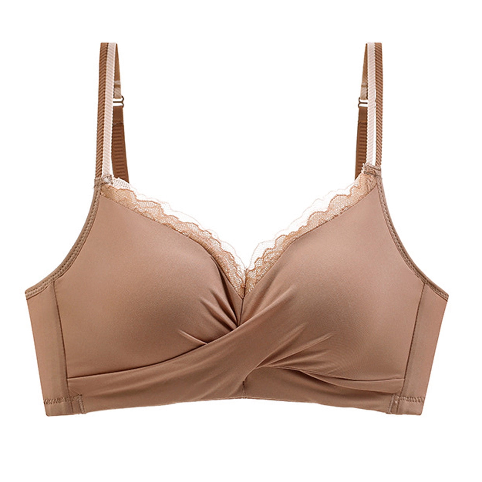 cfhntfmh Women's Lace Trim Bras Knot Front Full-Coverage Bra Wireless ...