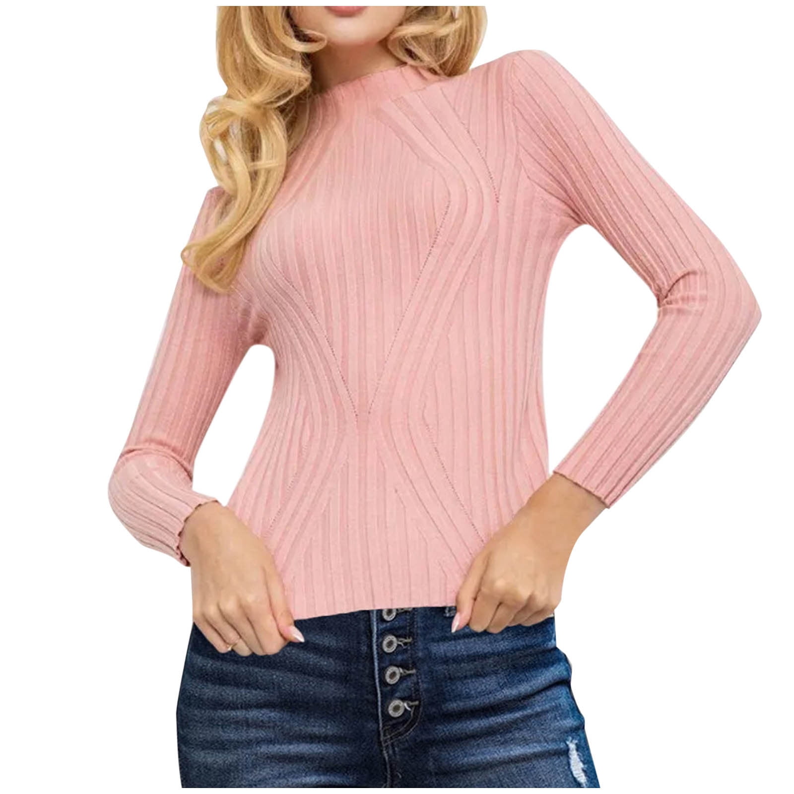 cfhntfmh Women's Long Sleeve Ribbed Shirt Fall Winter Knit Sweater ...