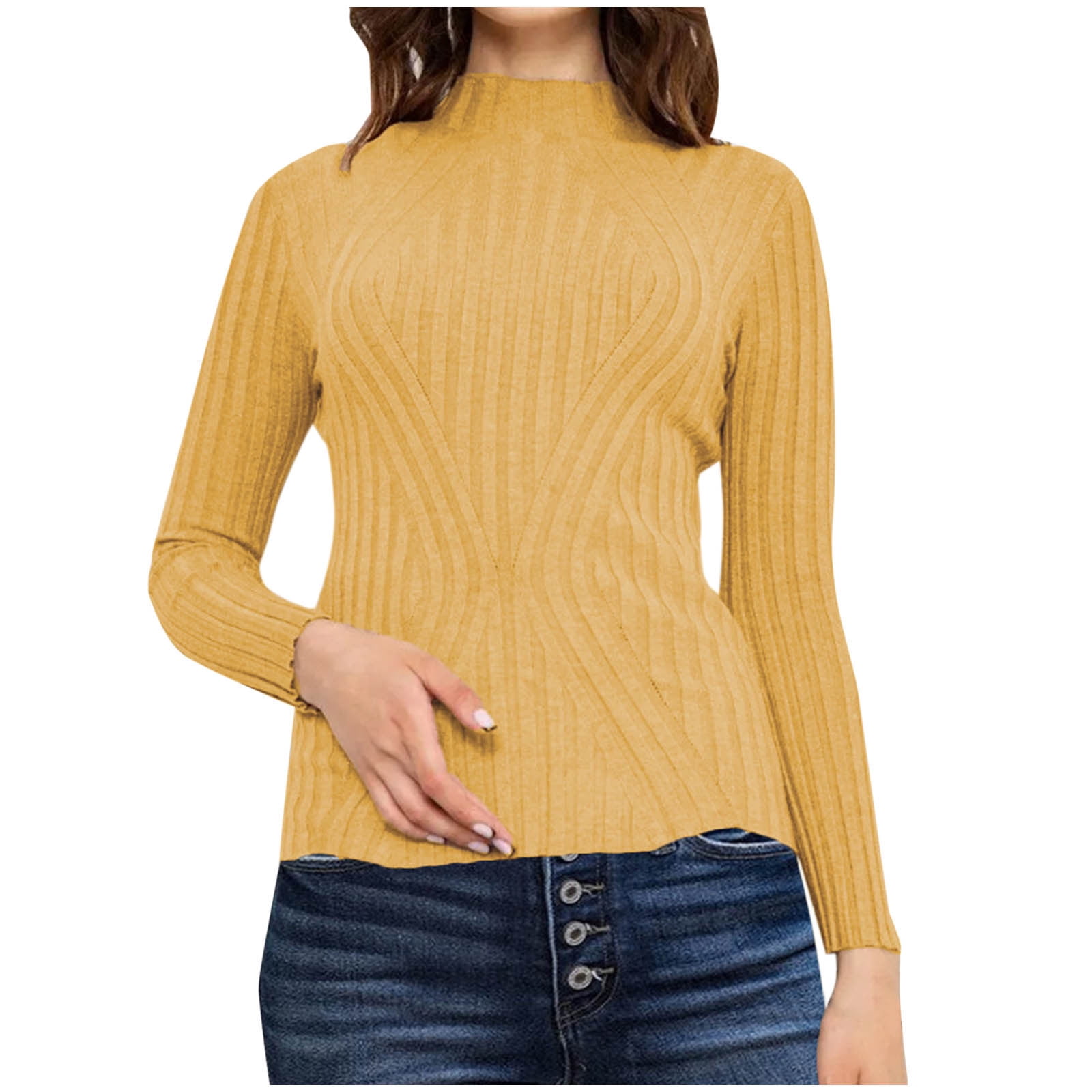 cfhntfmh Women's Long Sleeve Ribbed Shirt Fall Winter Knit Sweater ...