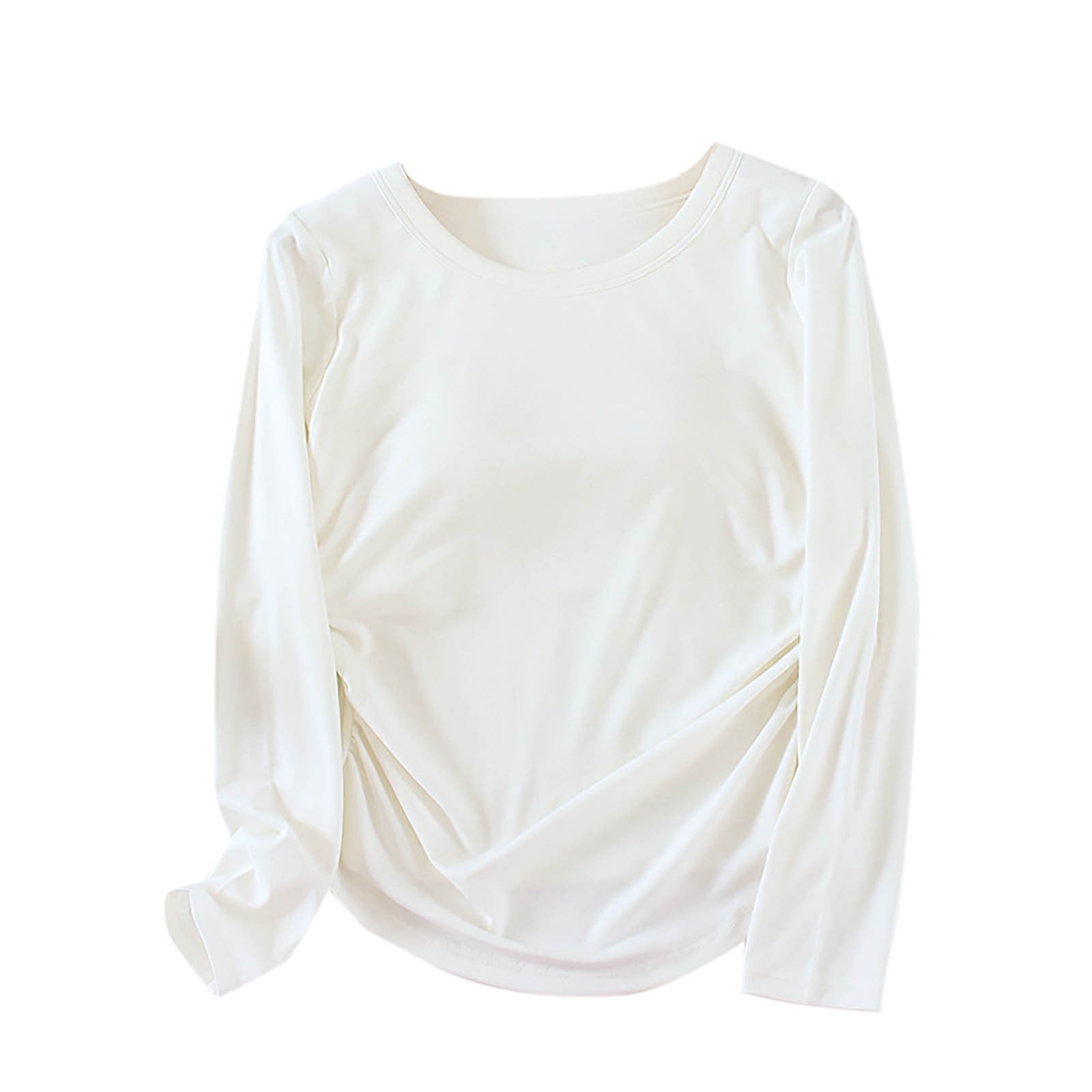 cfhntfmh Women's Long Sleeve Shirts Thermal Tops Crew Neck Built in Bra ...