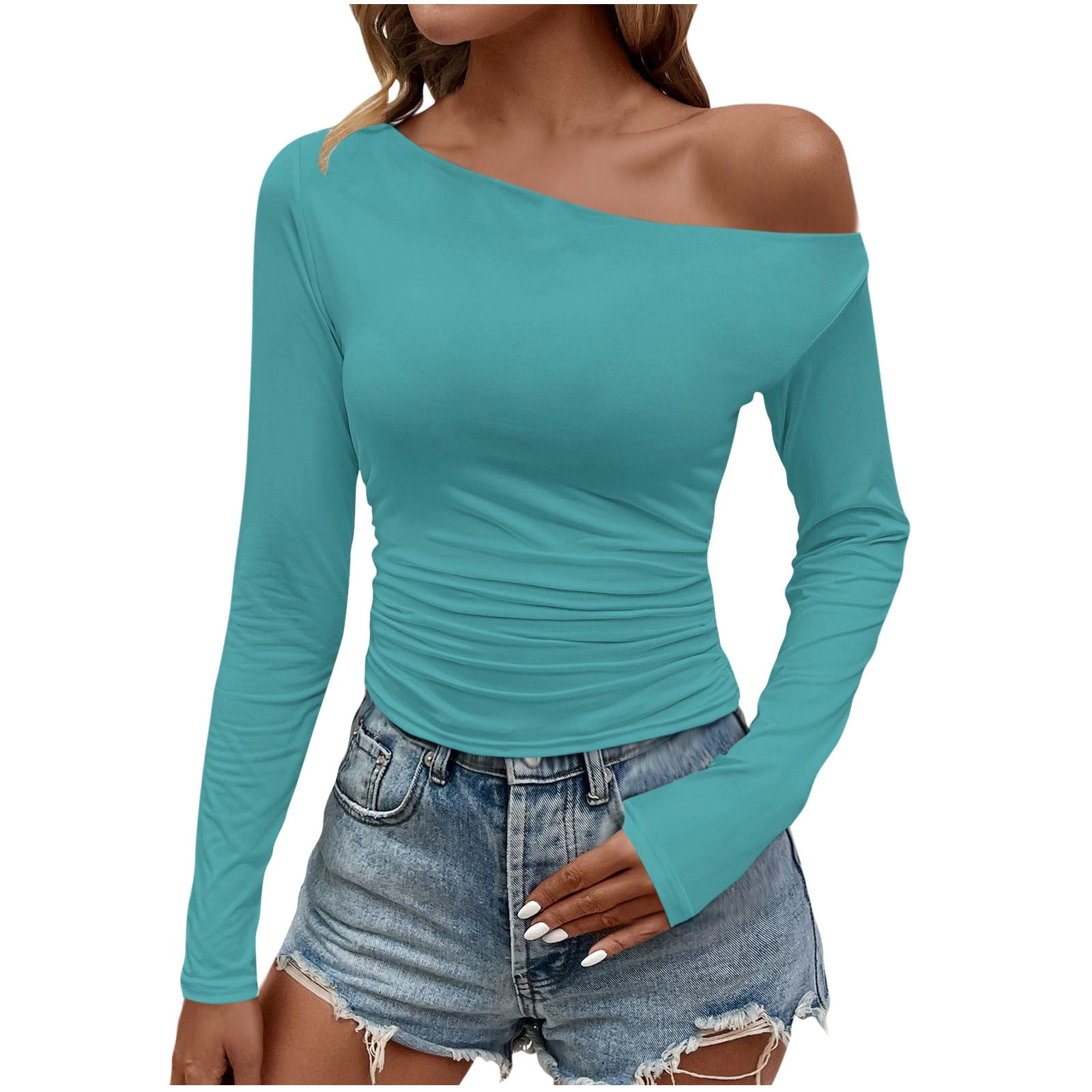 cfhntfmh Women's Long Sleeve off Shoulder Tops Slim Fit Going out ...