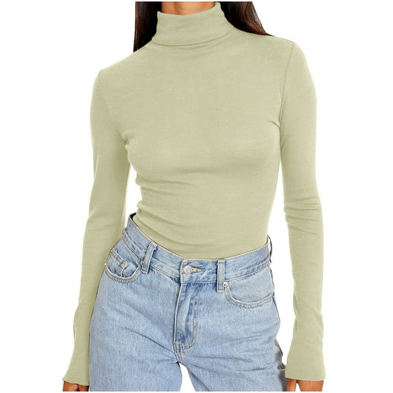 cfhntfmh Women's Mock Turtleneck Shirts Slim Fit Long Sleeve Shirts ...