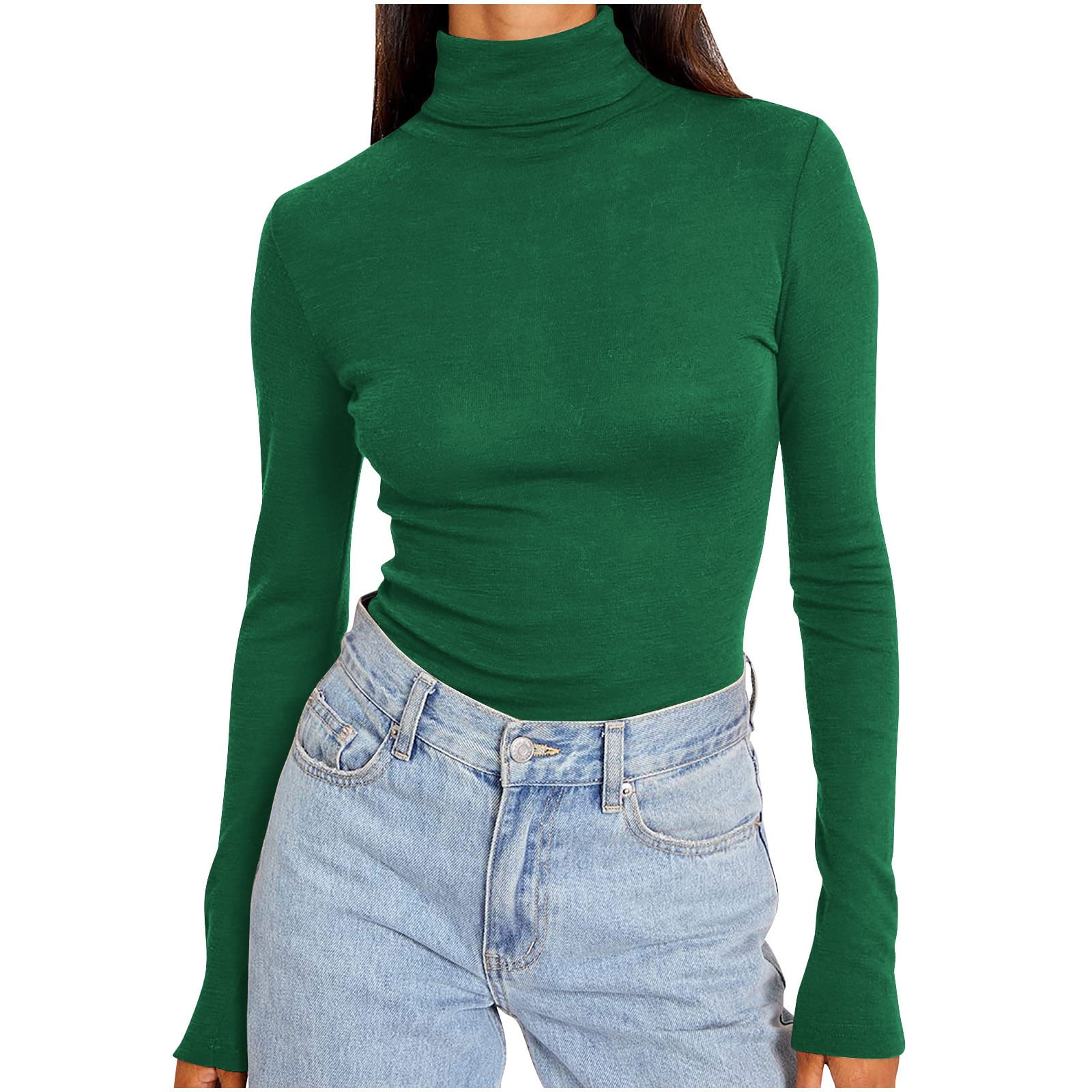 cfhntfmh Women's Mock Turtleneck Shirts Slim Fit Long Sleeve Shirts ...