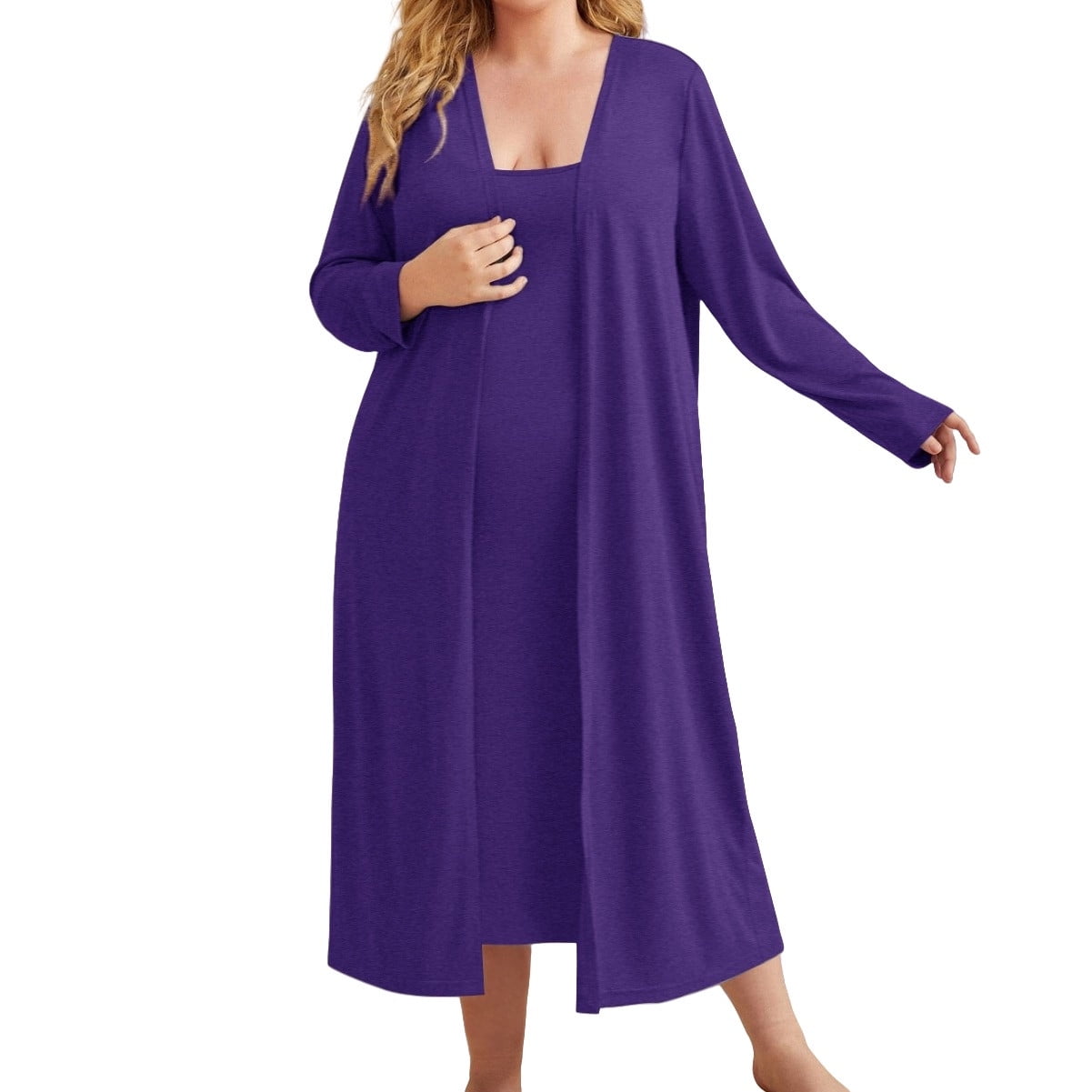 cfhntfmh Women's Nightgown and Robe Set Plus Size Long Sleeve Robes 2 ...