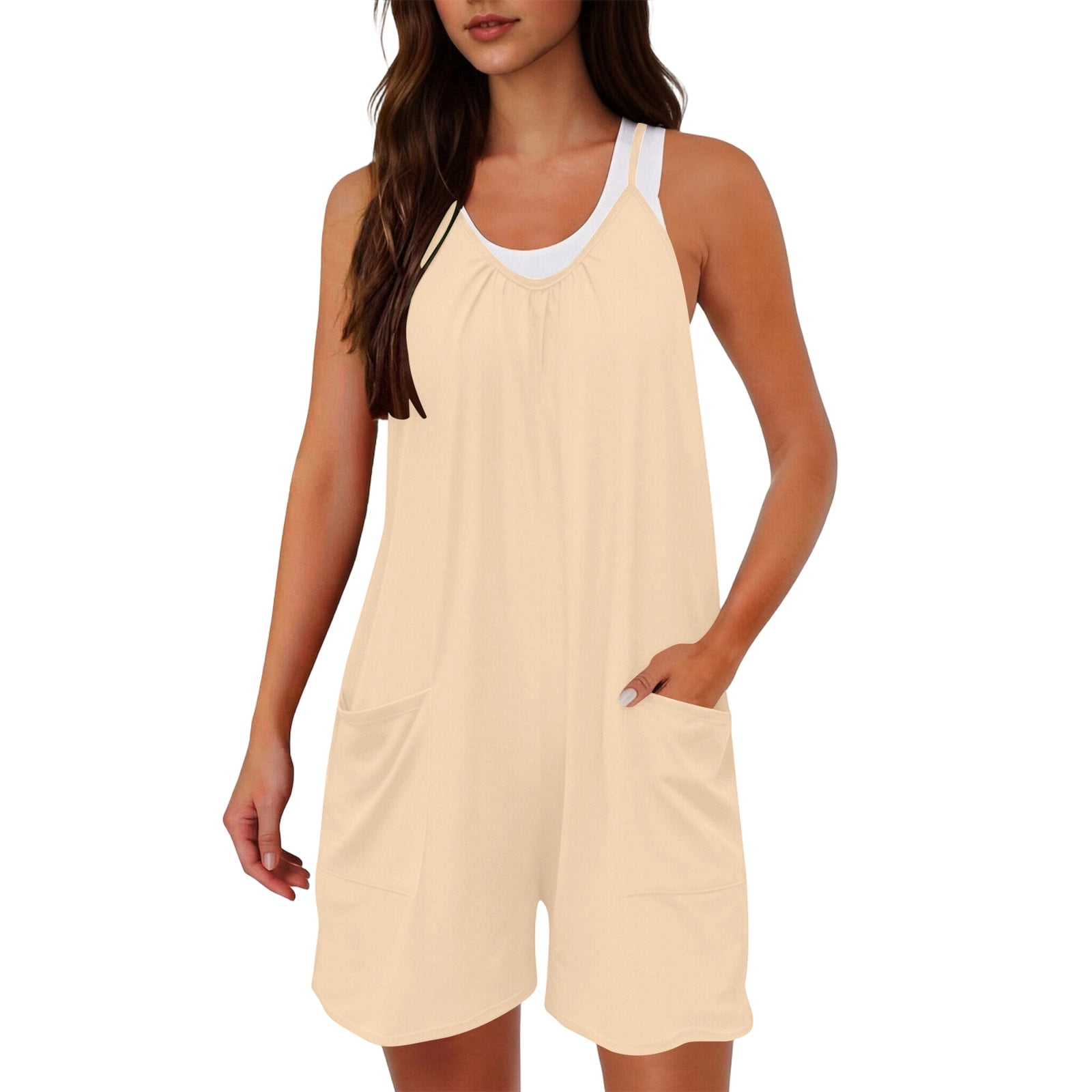 cfhntfmh Women's Overall Shorts Sleeveless Spaghetti Strap Rompers ...