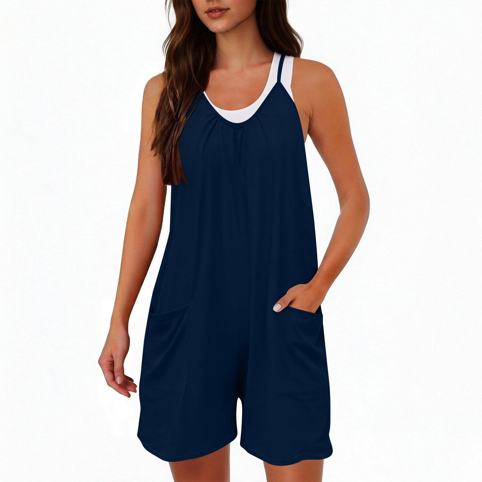cfhntfmh Women's Overall Shorts Sleeveless Spaghetti Strap Rompers ...