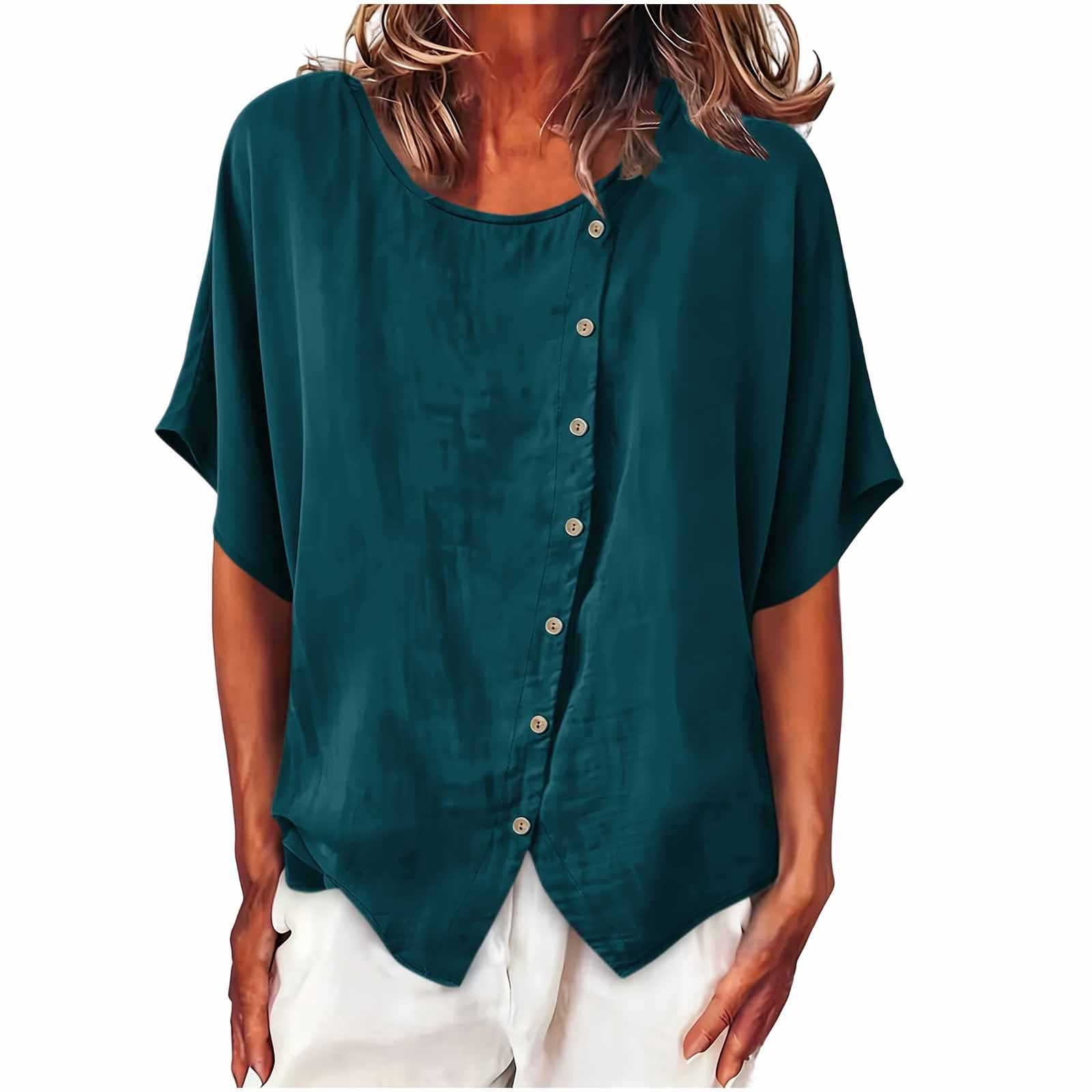 cfhntfmh Women's Summer Casual Crewneck T-Shirts Half Sleeve Solid ...