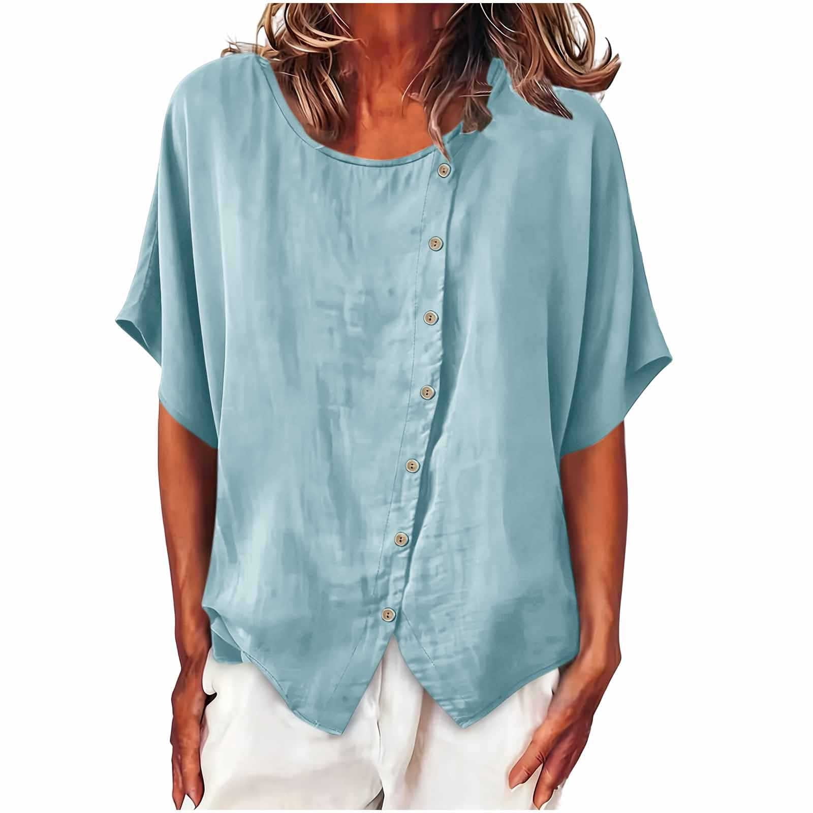 cfhntfmh Women's Summer Casual Crewneck T-Shirts Half Sleeve Solid ...