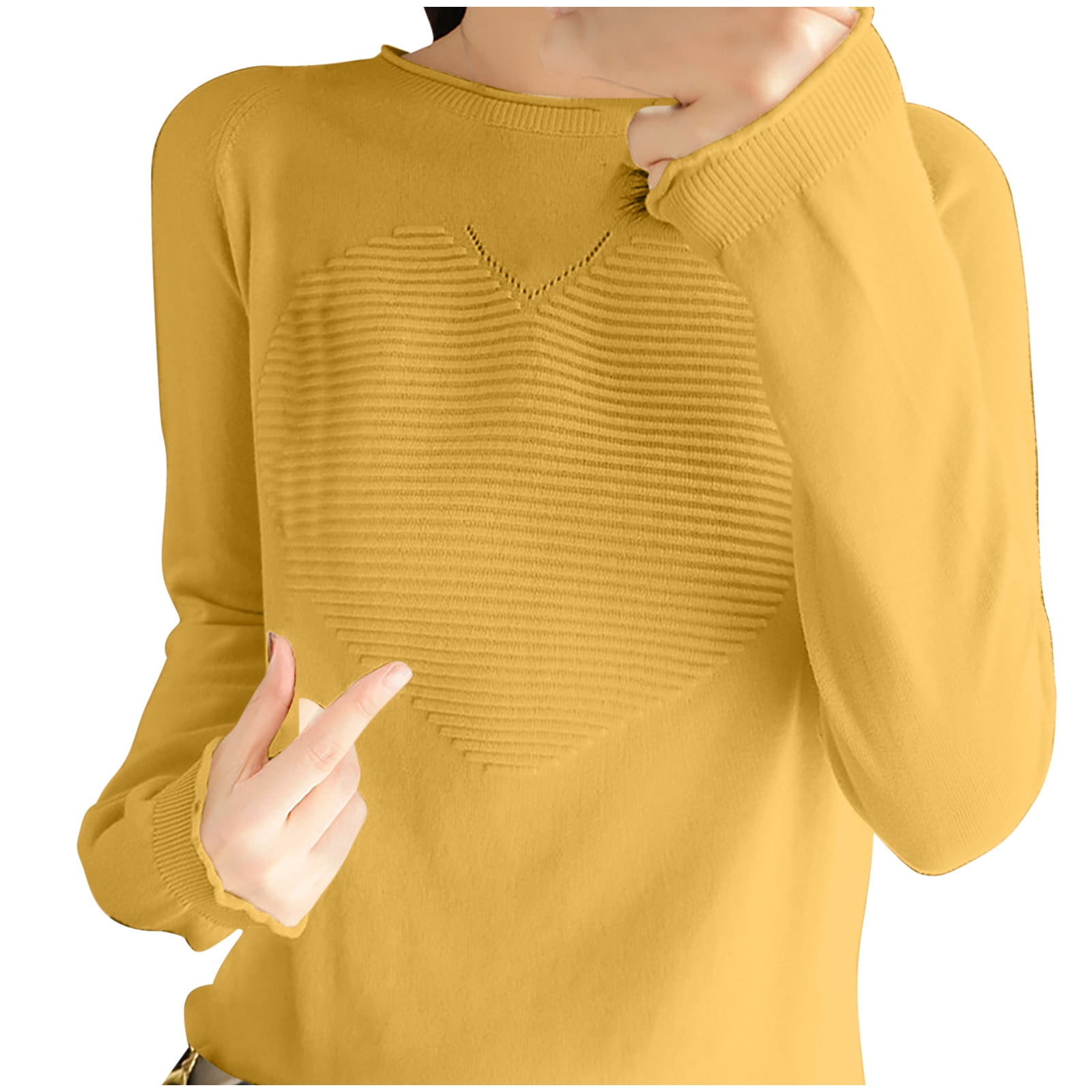 cfhntfmh Women's Sweaters Knitted Ribbed Casual Thin Long Sleeve ...