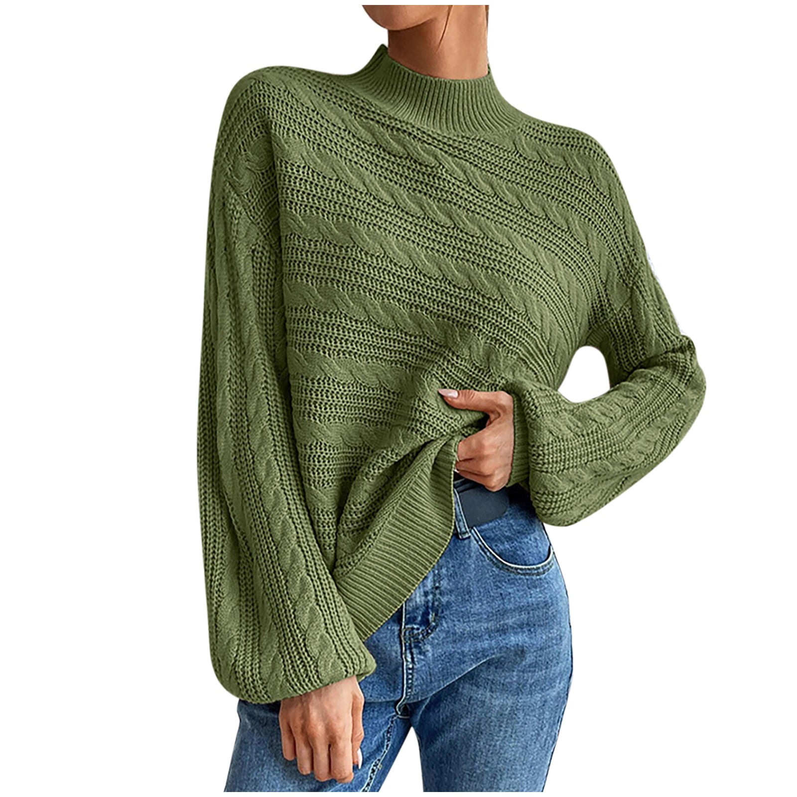 cfhntfmh Women's Turtleneck Sweater Tops Long Sleeve Casual Oversized ...
