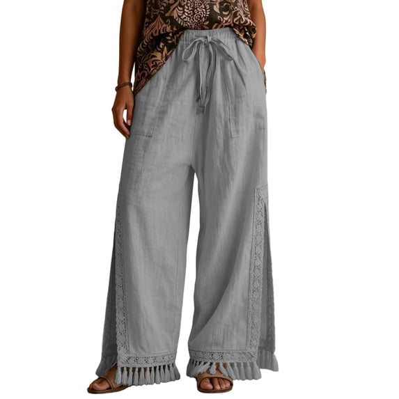 cfhntfmh Women's Wide Leg Pants Side Slit Elastic Waist Flowy Boho ...