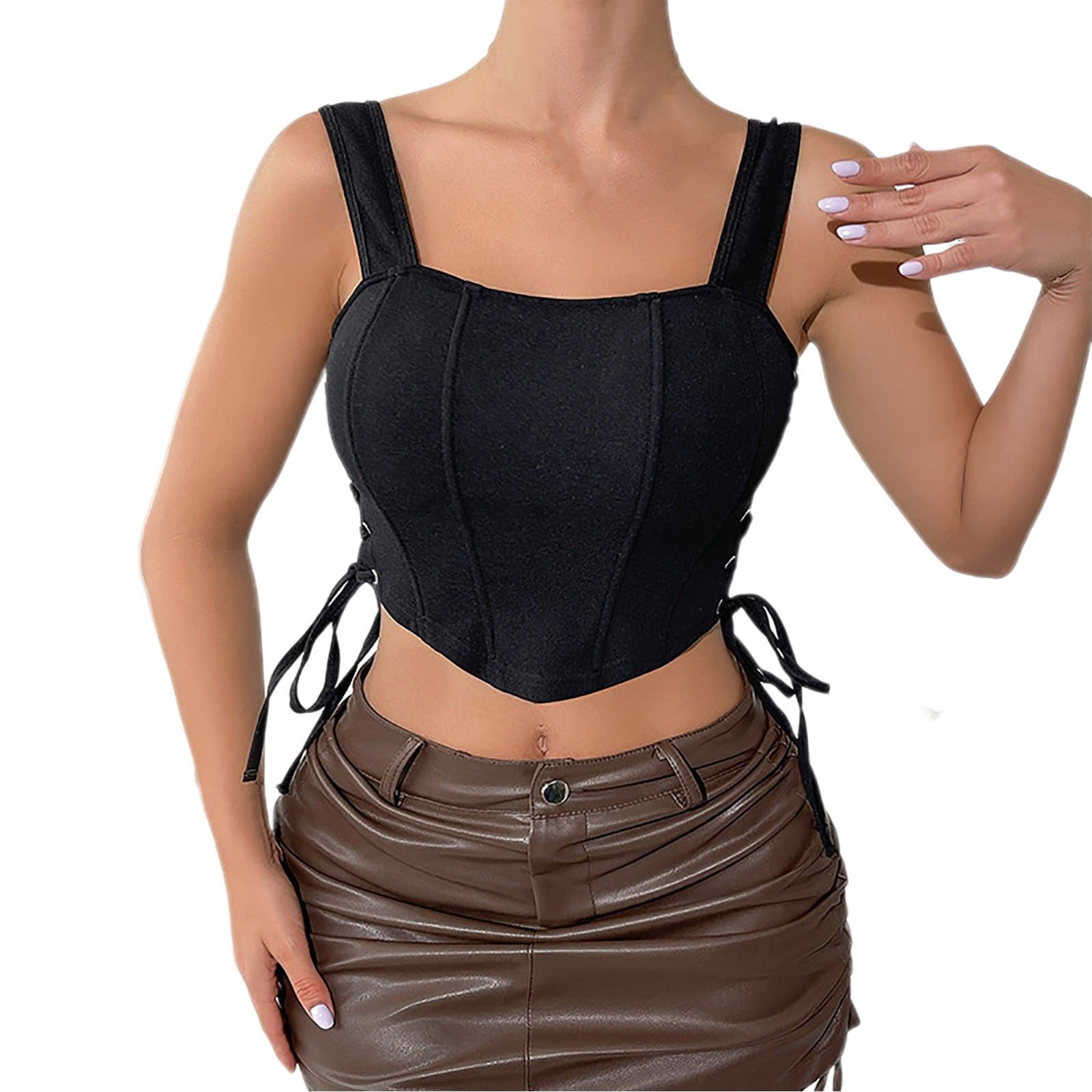 cfhntfmh Womens Corsets Tank Tops Wide Strap Summer Square Neck Slim Trendy Dance Shirts ...