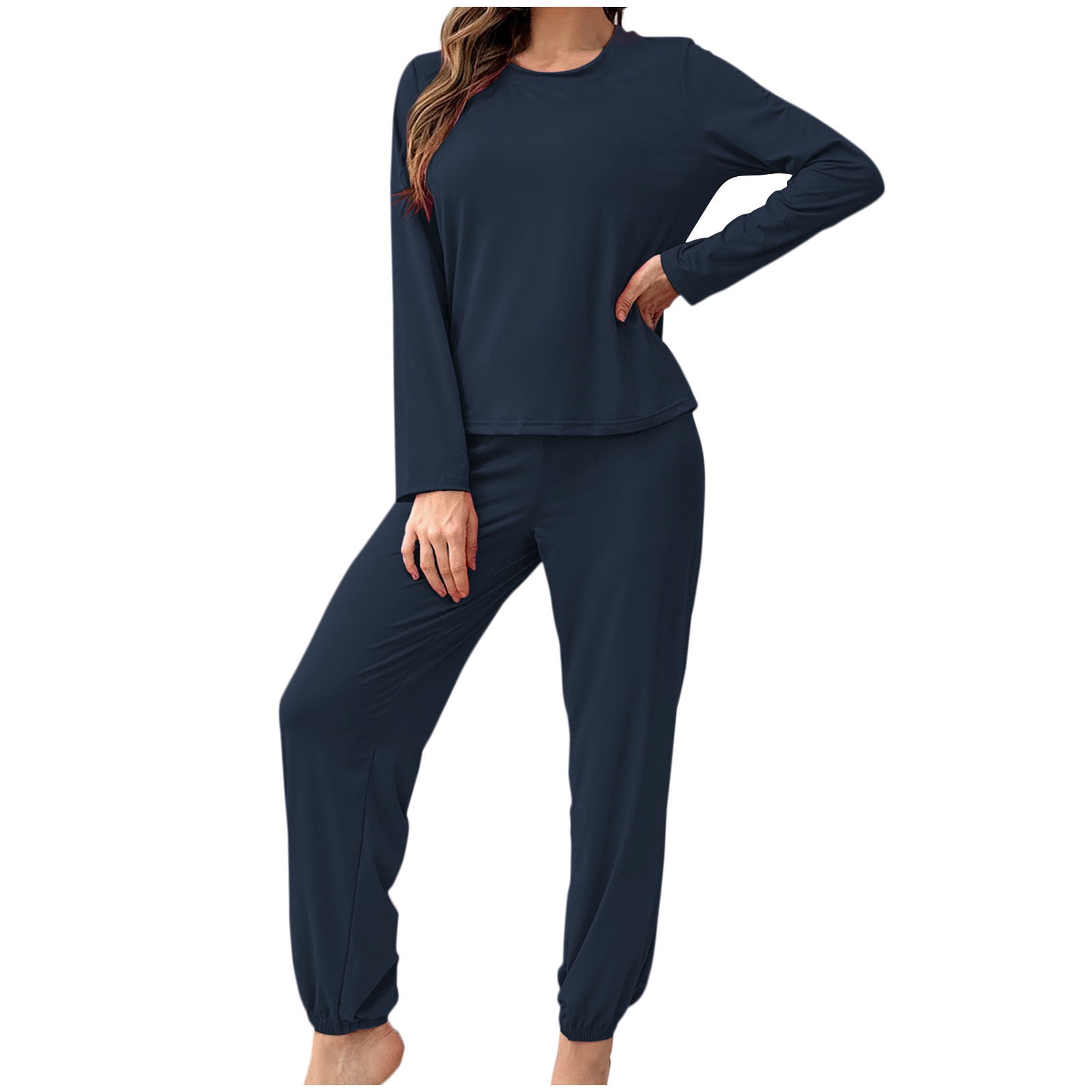 cfhntfmh Womens Fall Pajama Sets 2 Piece Lounge Set Long Sleeve Crew ...