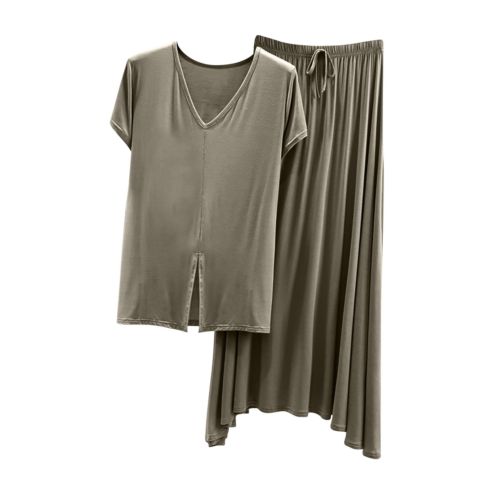 cfhntfmh Womens Modal Lounge Set Short Sleeve Split Top with Skirt 2 ...