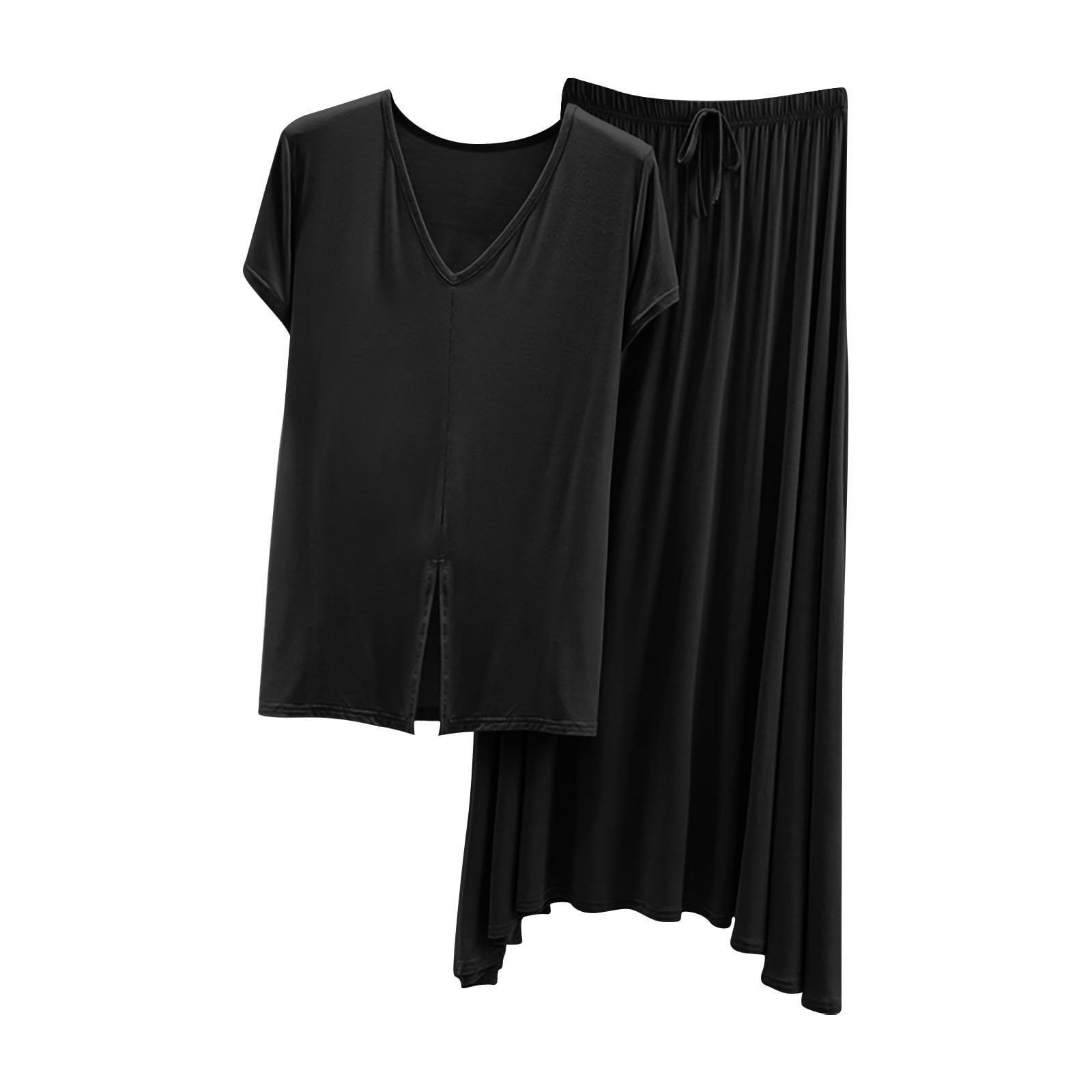 cfhntfmh Womens Modal Lounge Set Short Sleeve Split Top with Skirt 2 ...