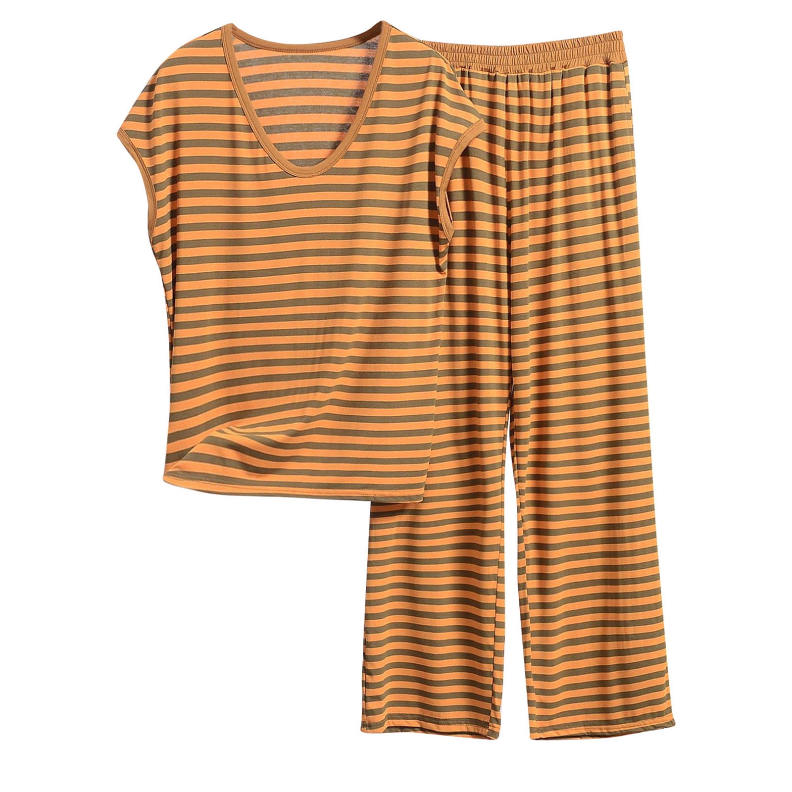 cfhntfmh Womens Pajams Outfits Oversized Soft Modal V Neck Stripe ...