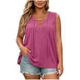 cfhntfmh Womens Plus Size Tank Tops Summer Sleeveless Lace up V Neck ...