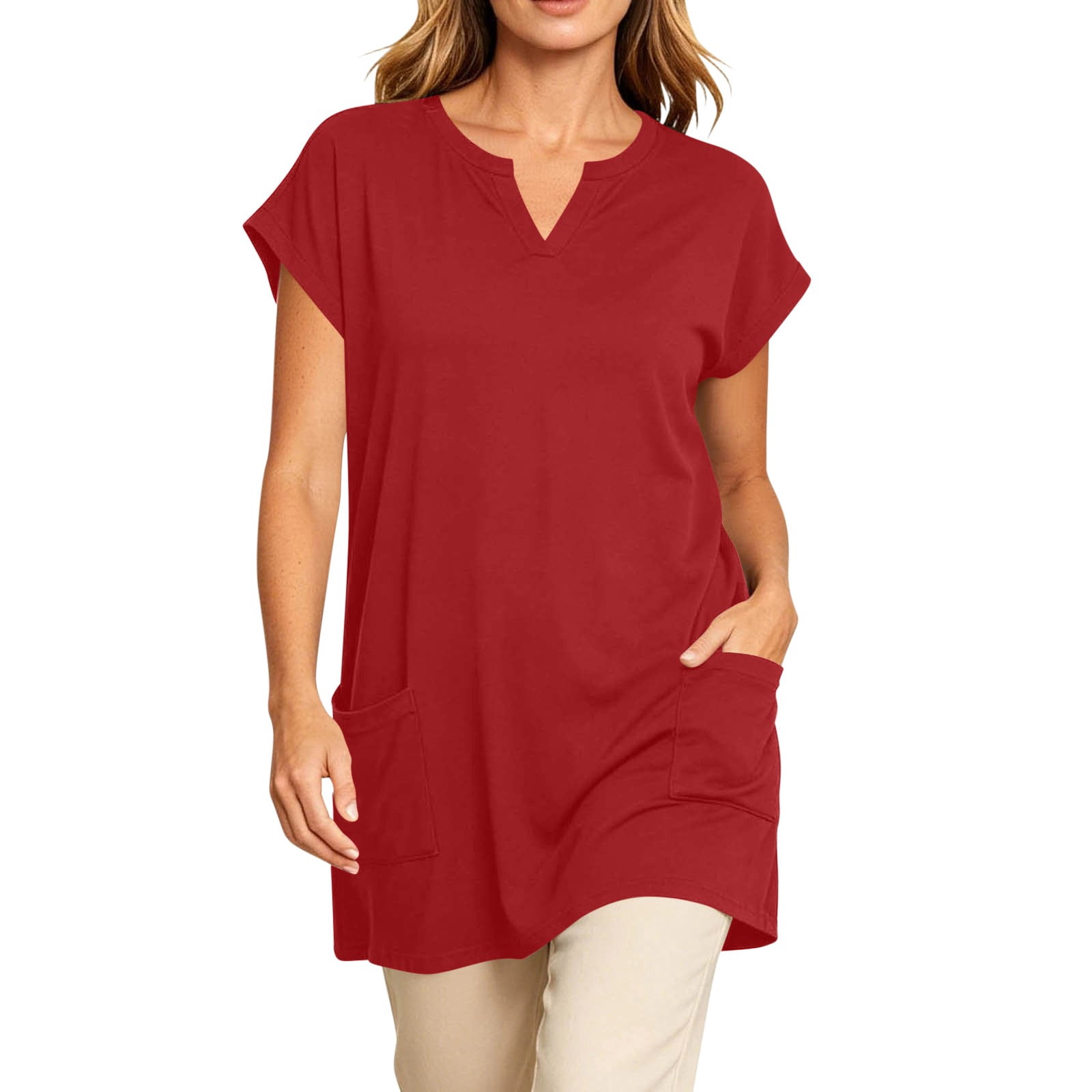 cfhntfmh Womens Short Sleeve T-Shirts Henley Neck Tunic Tops with ...