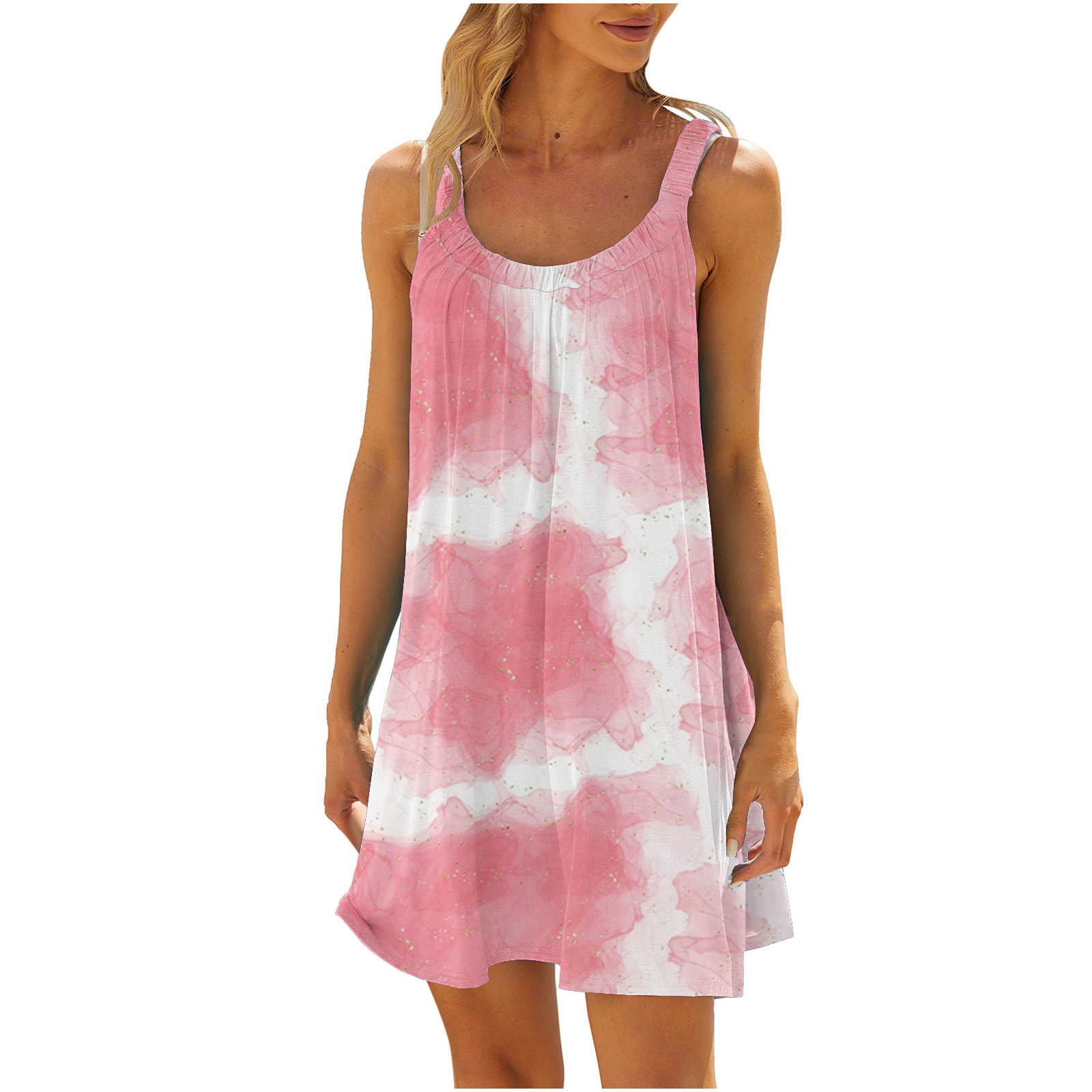 cfhntfmh Womens Summer Sleeveless Dress Casual Loose Tie Dye Beach ...