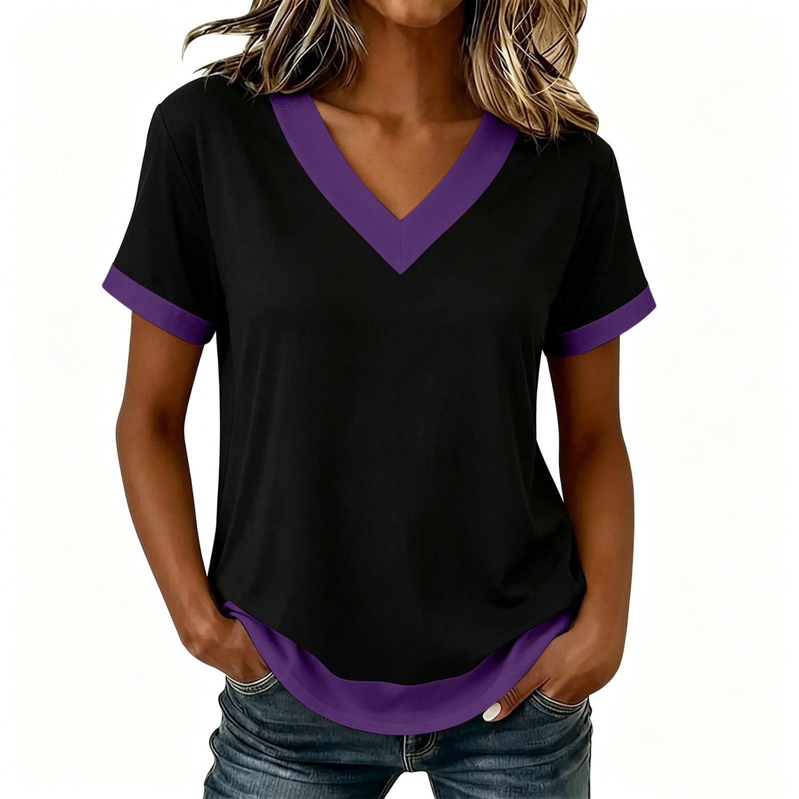 cfhntfmh Womens Tops Dressy Casual V Neck Short Sleeve Shirts Color ...