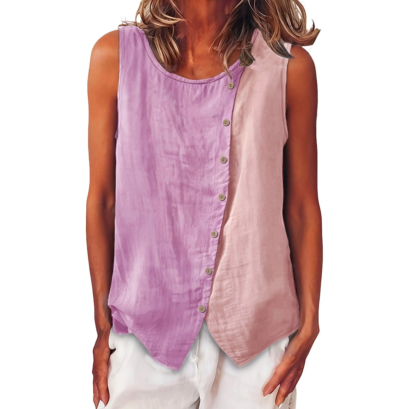 cfhntfmh Womens Tops Summer Boho Button down Shirts Color Block ...