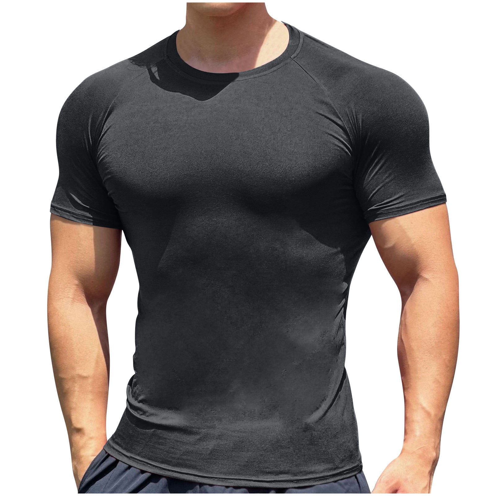 cfhntfmh Workout T-Shirts for Men Slim Stretch Crewneck Muscle Shirts ...