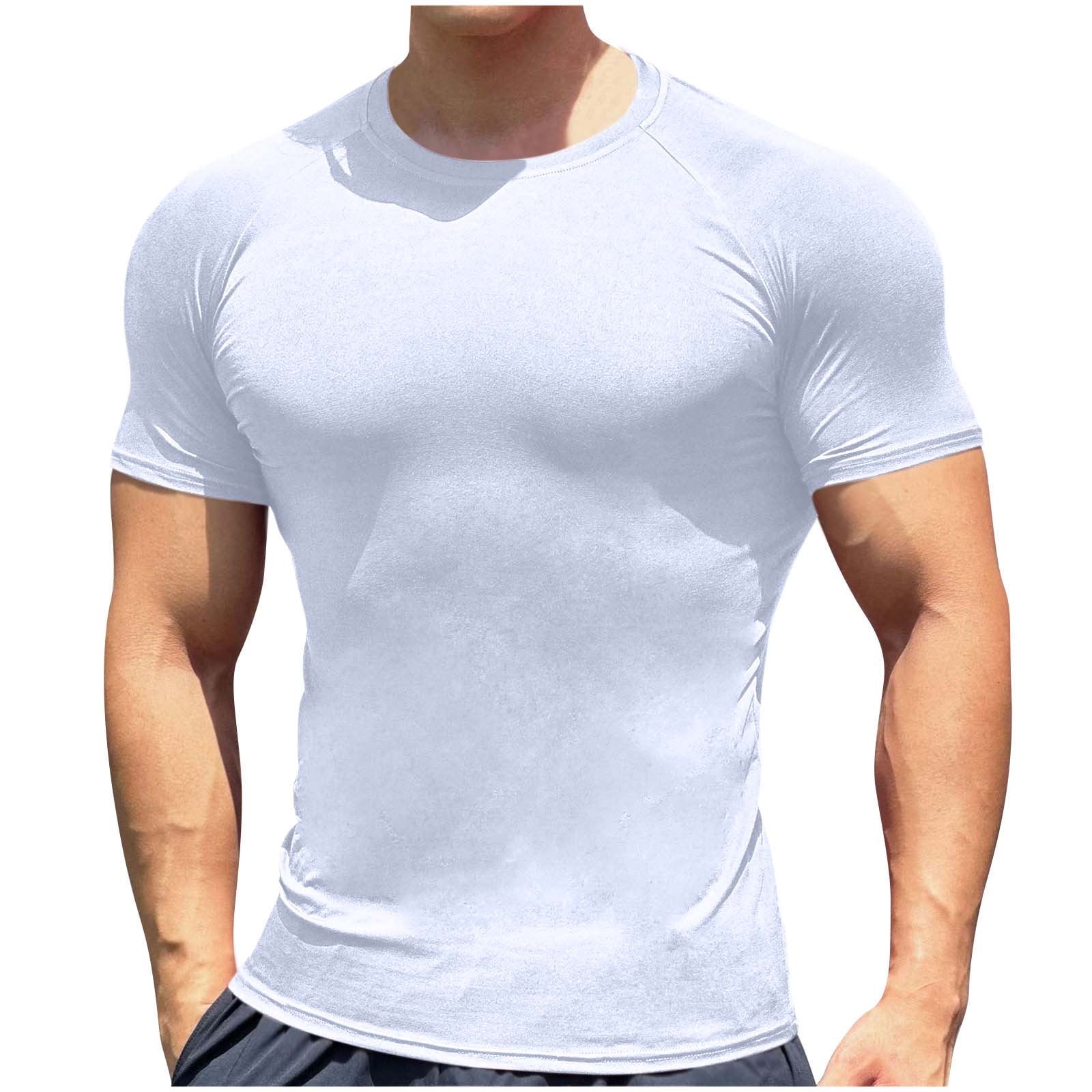 cfhntfmh Workout T-Shirts for Men Slim Stretch Crewneck Muscle Shirts ...