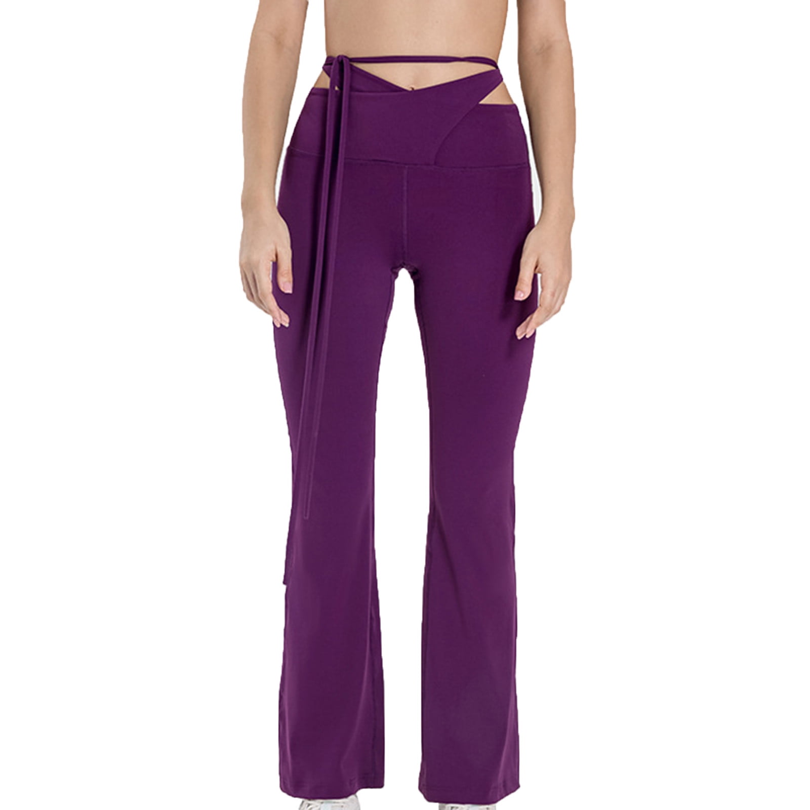 cfhntfmh Yoga Pants for Women Comfy Fashion Elastic Waist Cross Strap Bootcut Pants Lounge Wide ...