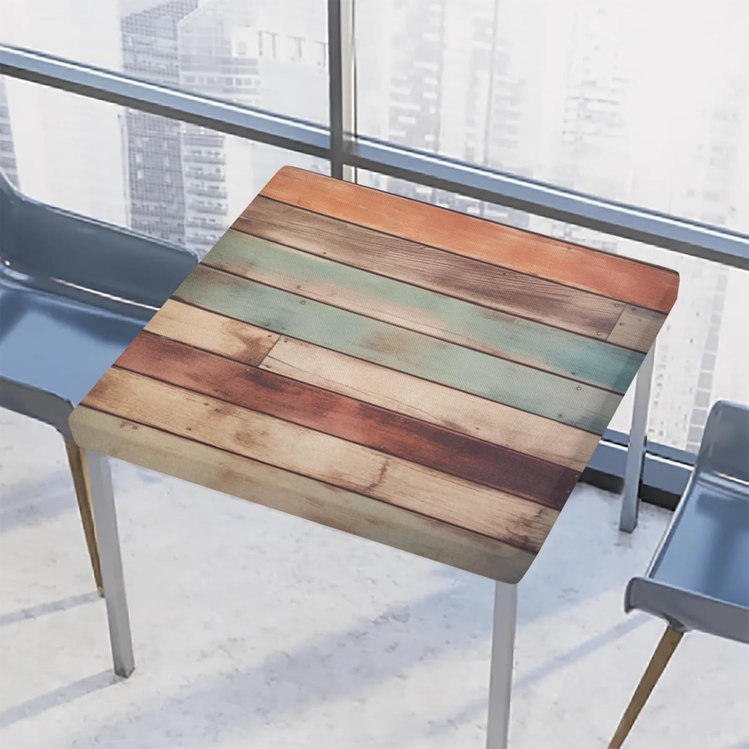 cfpolar Wooden Planks Color Square Tablecloth with Elastic Edge Fitted ...
