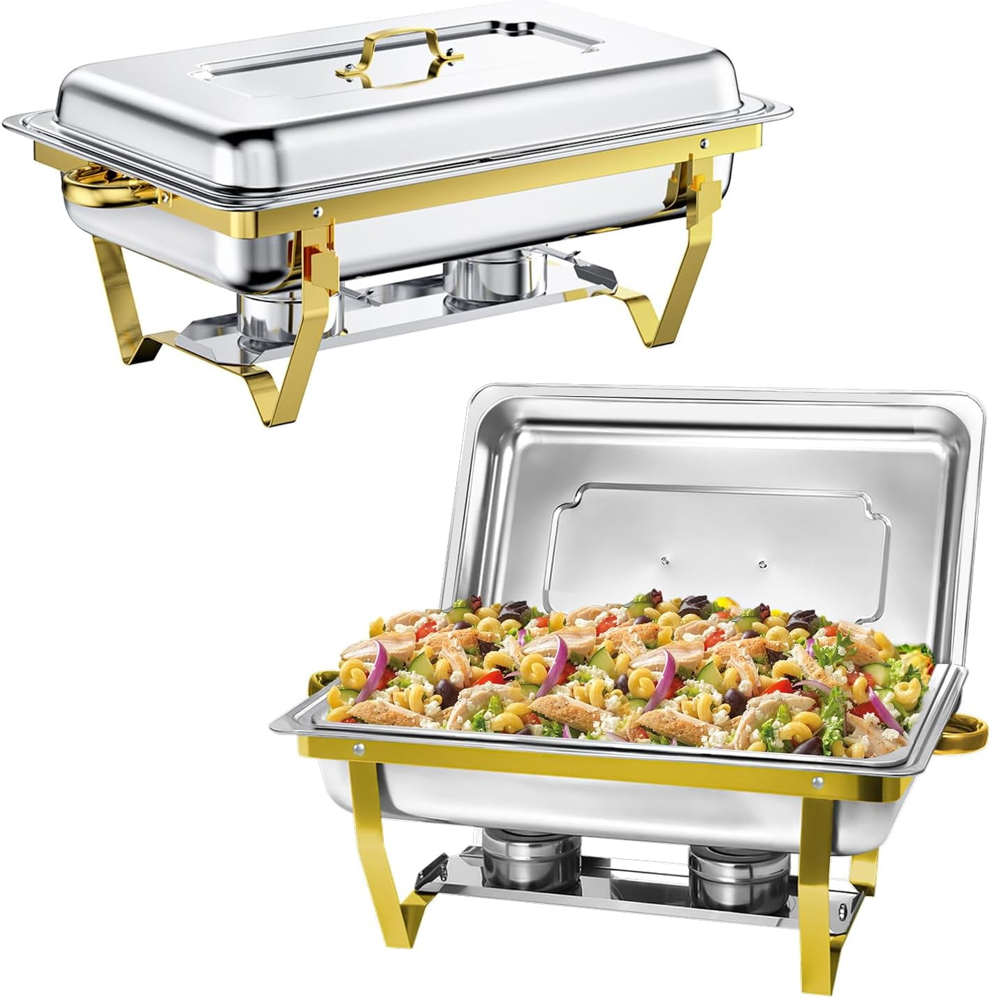 chafing dish buffet set, 8 qt 2 pack, stainless chafer w/ 2 full size ...
