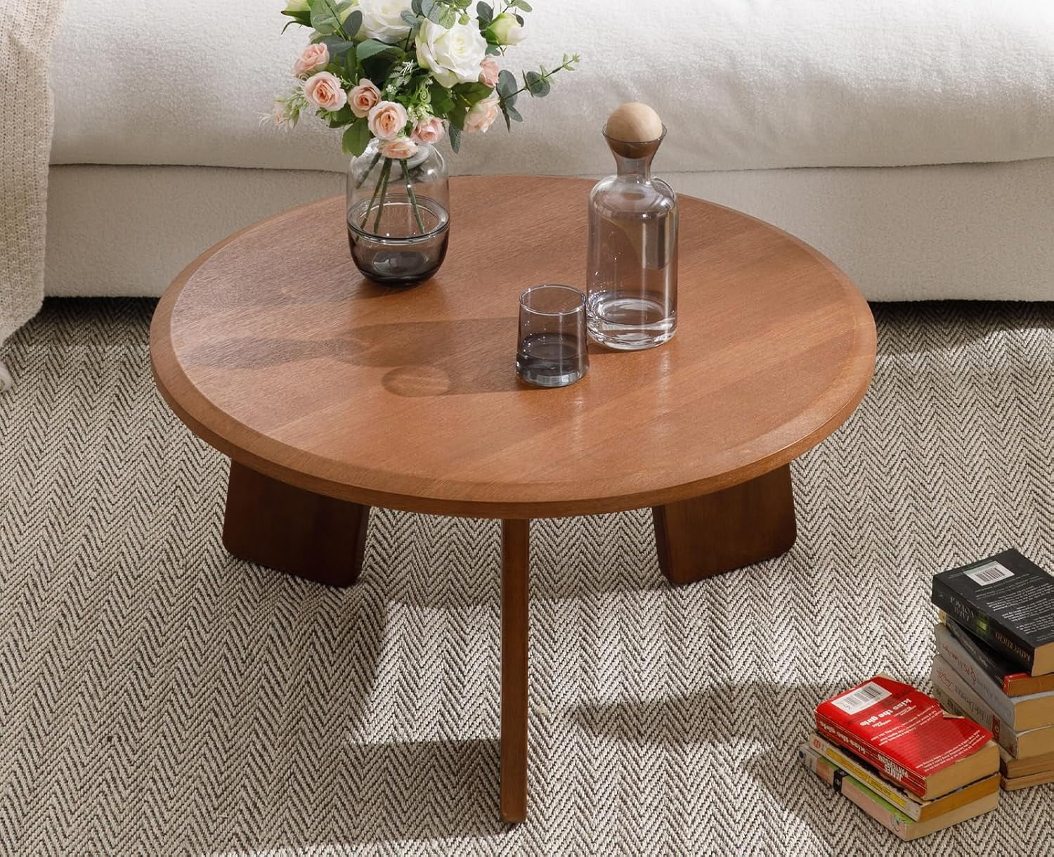 chairus 32'' Round Coffee Table Solid Wood Side Table Cute Circle End ...