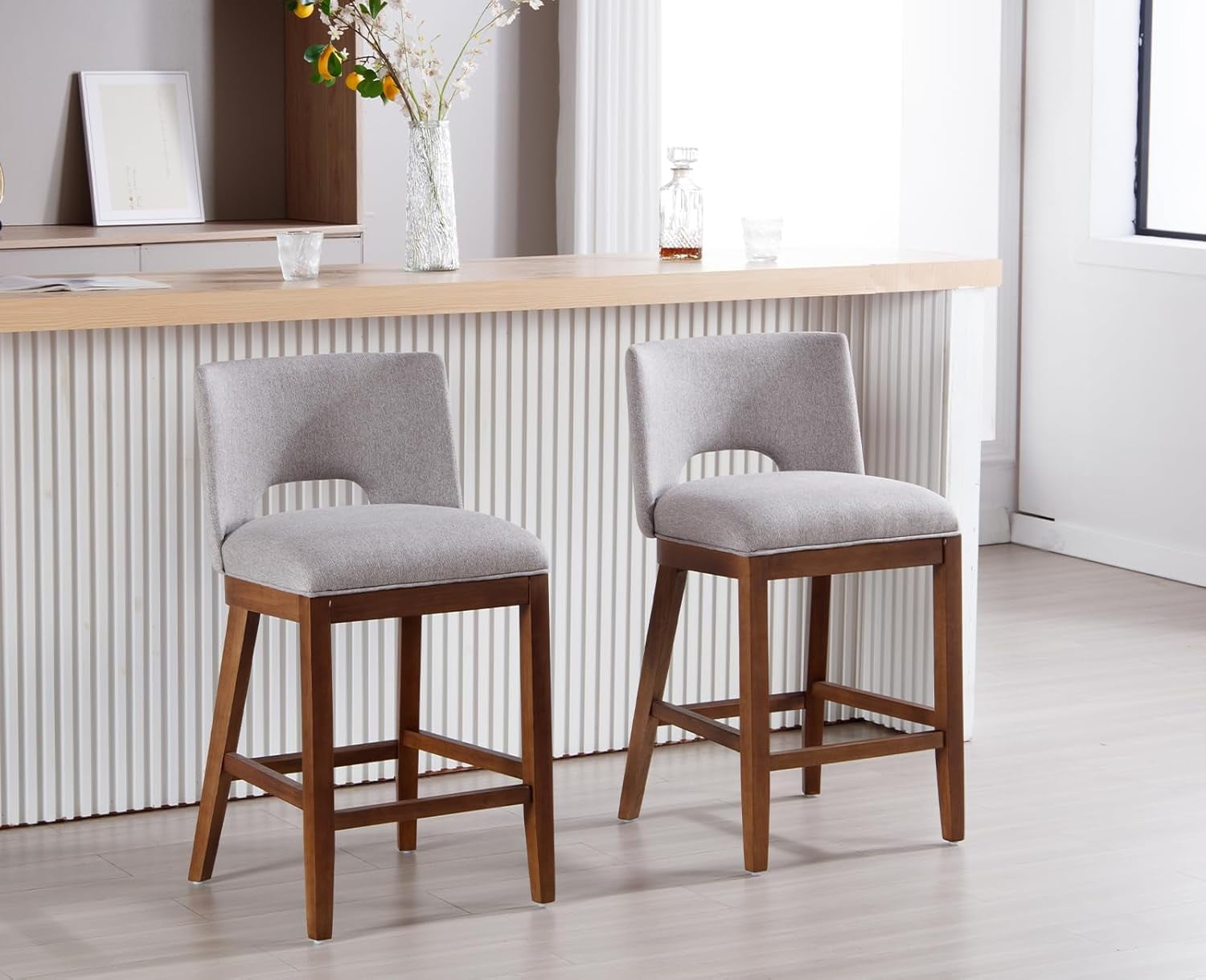 chairus 26" Bar Stools Set of 2 Armless Padded Counter Stools with Wood ...