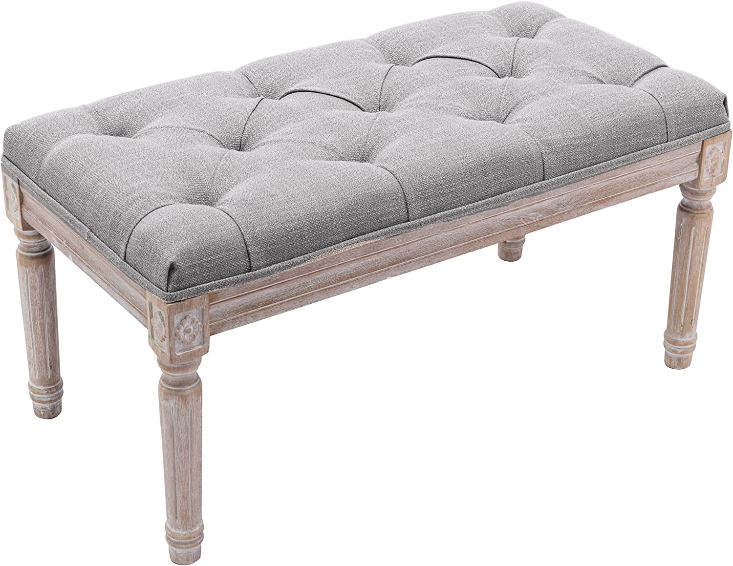 chairus Fabric Entryway Bench with Button Tufted Seat and Rustic Wood ...