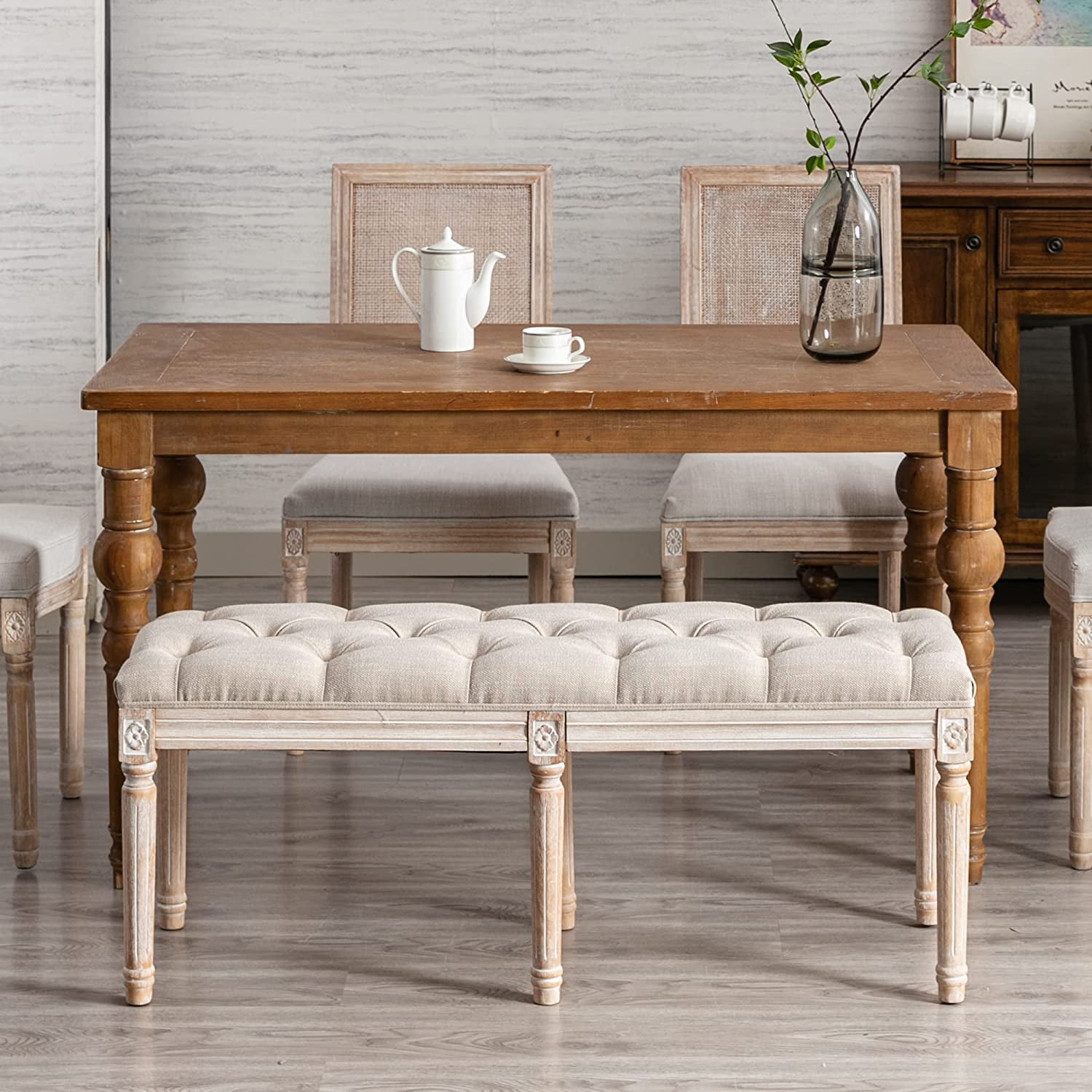 chairus Fabric Upholstered Dining Bench - Classic Entryway Ottoman ...