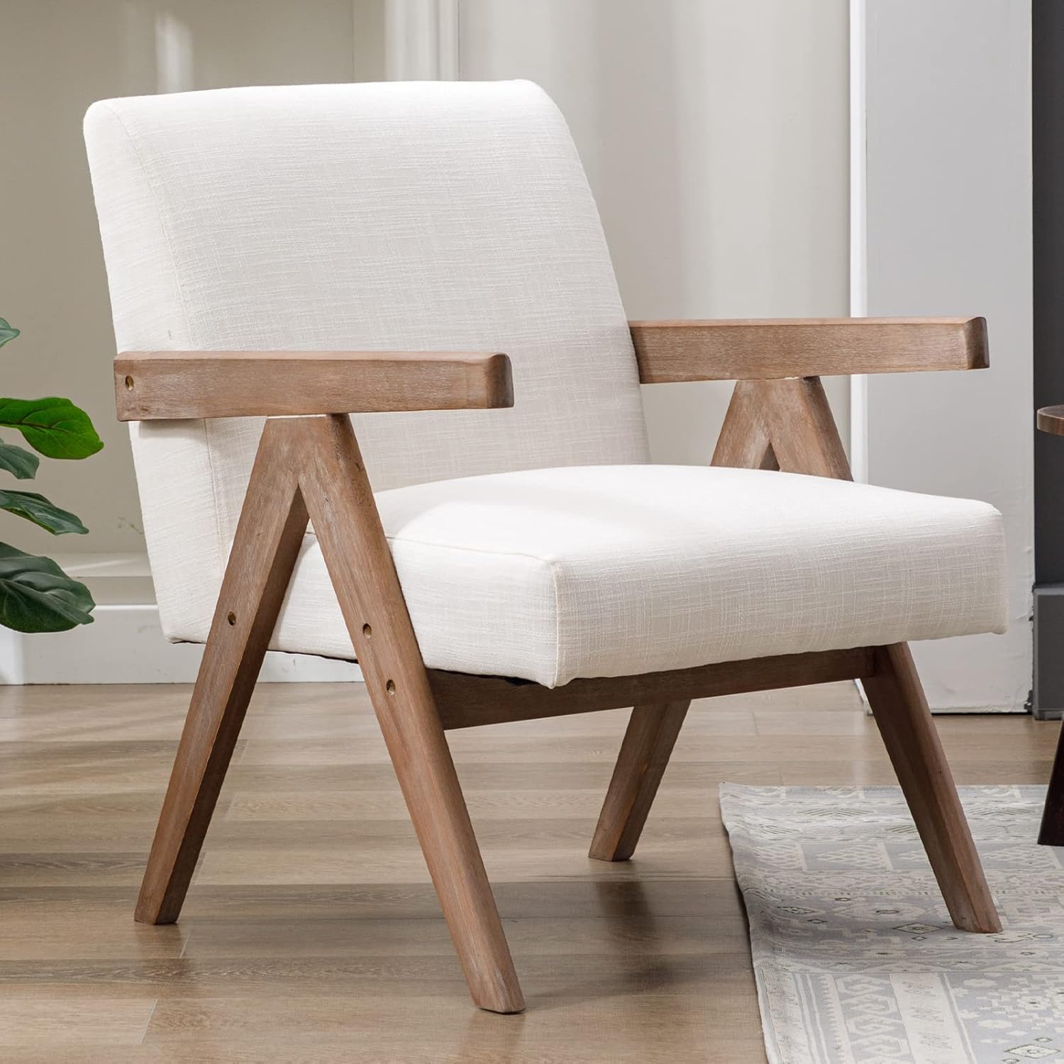 chairus Linen Accent Chairs for Living Room Comfy Wooden Reading Chair ...