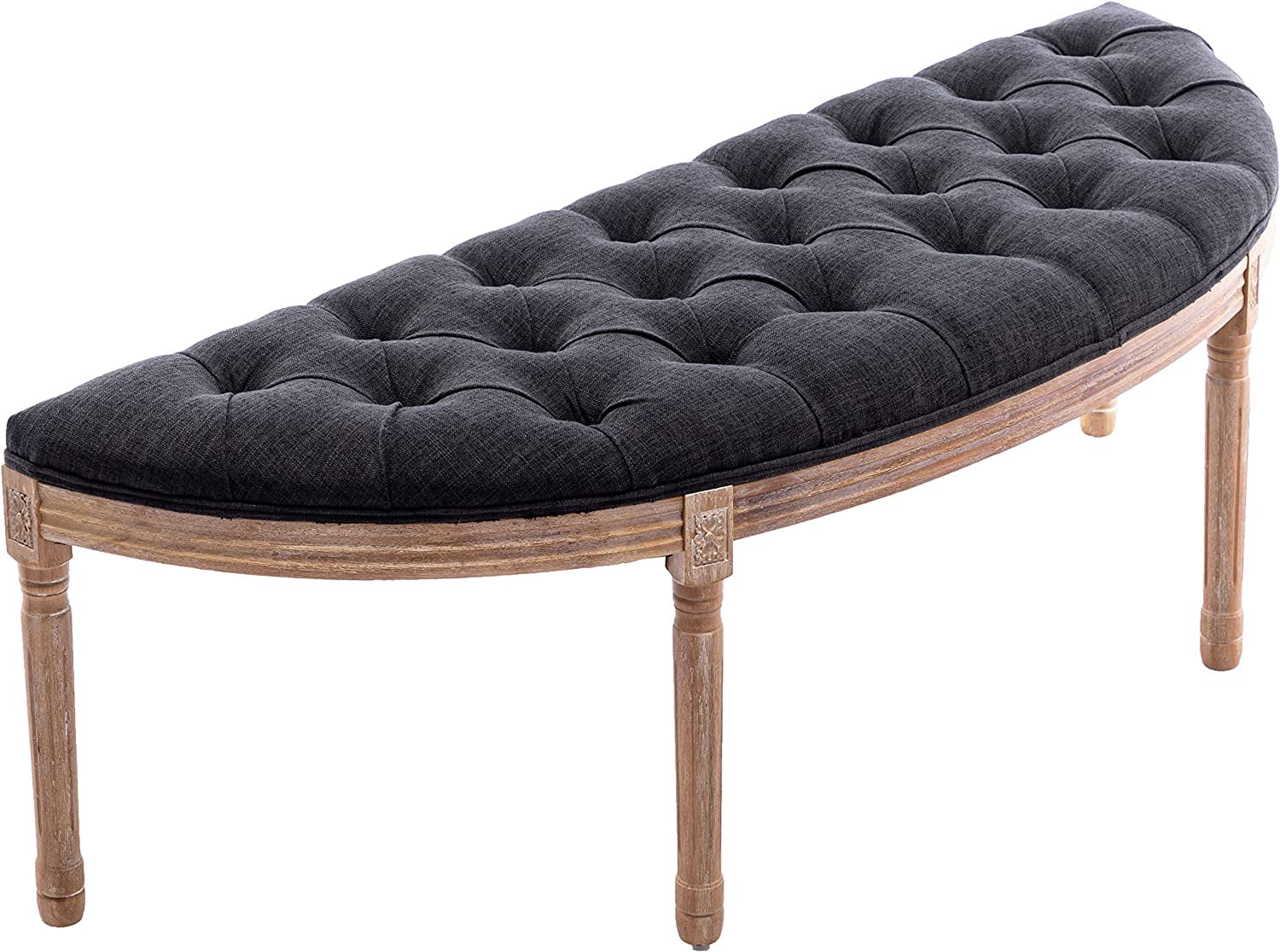 chairus Linen Halfmoon Entryway Bench 55" Button Tufted Semi-Circle ...