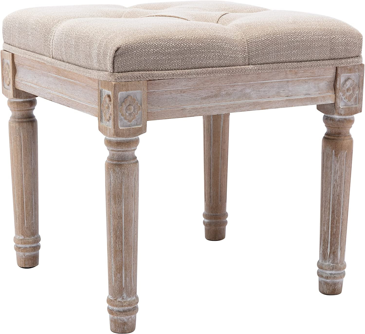 chairus Square Foot Stool with Button Tufted Seat, Small Fabric ...