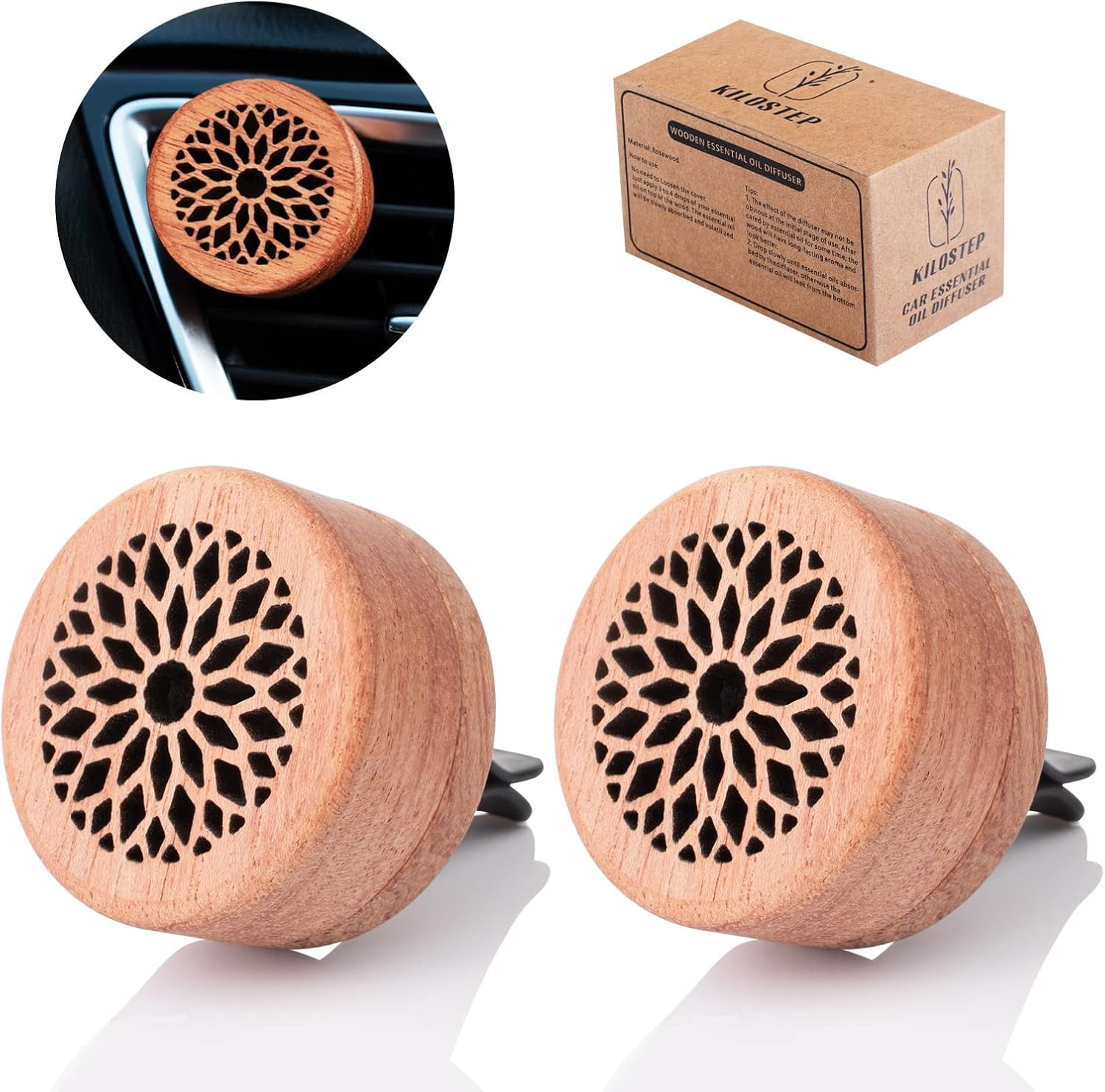 chalian-Essential Oil Car Diffuser, 2 PCS Flower Car Aromatherapy Wood ...