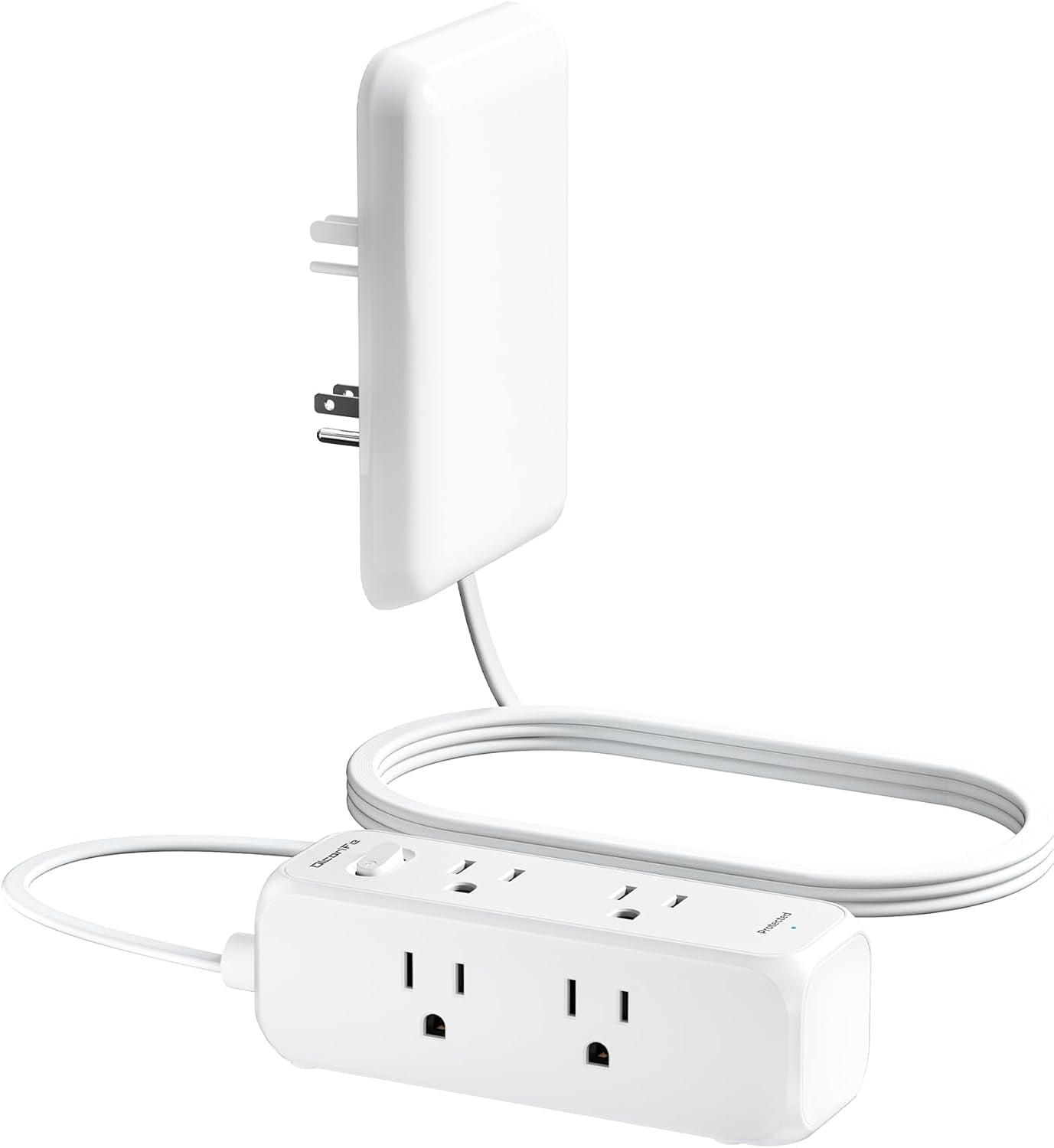 chalian-Flat Outlet Extender with Cover, Flat Plug Power Strip with 6 AC Outlets, 2000 Joules ...
